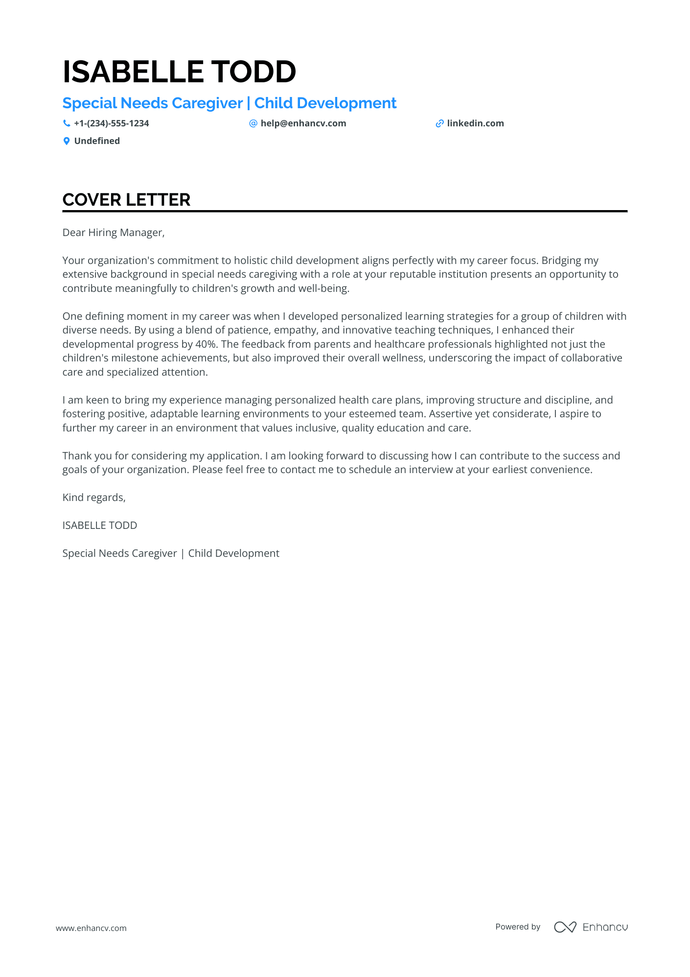 Professional Nanny Cover Letter Examples and Template for 2024 | Enhancv