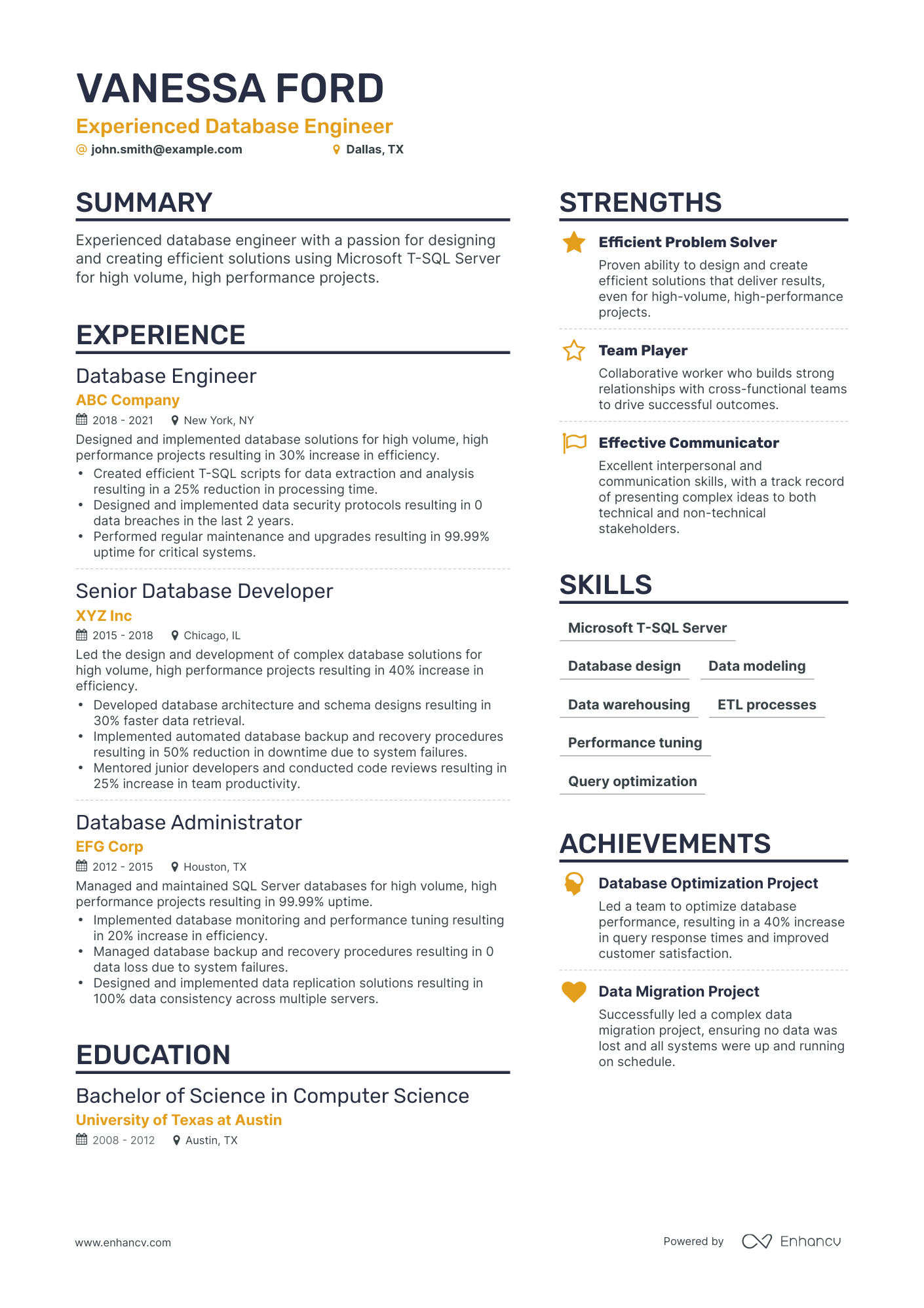 13 Database Engineer Resume Examples & Guide for 2023