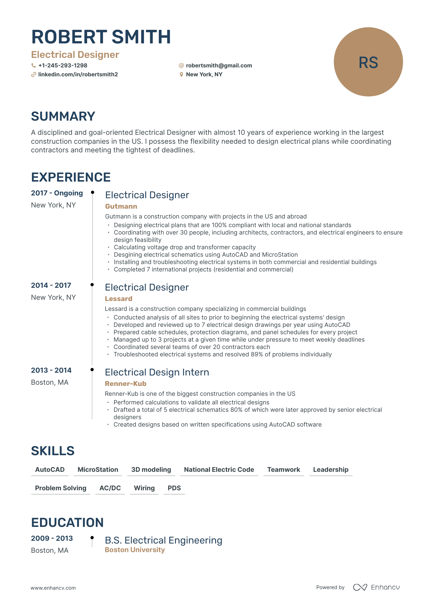 5 Electrical Designer Resume Examples & Guide for 2024