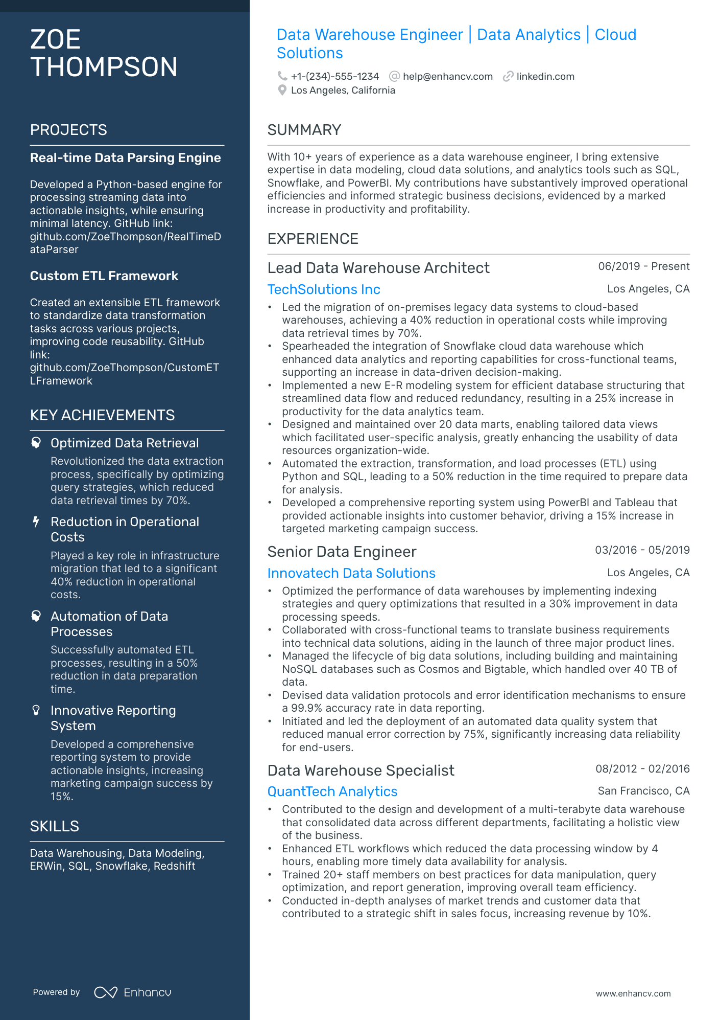 10 Data Warehouse Engineer Resume Examples & Guide for 2026