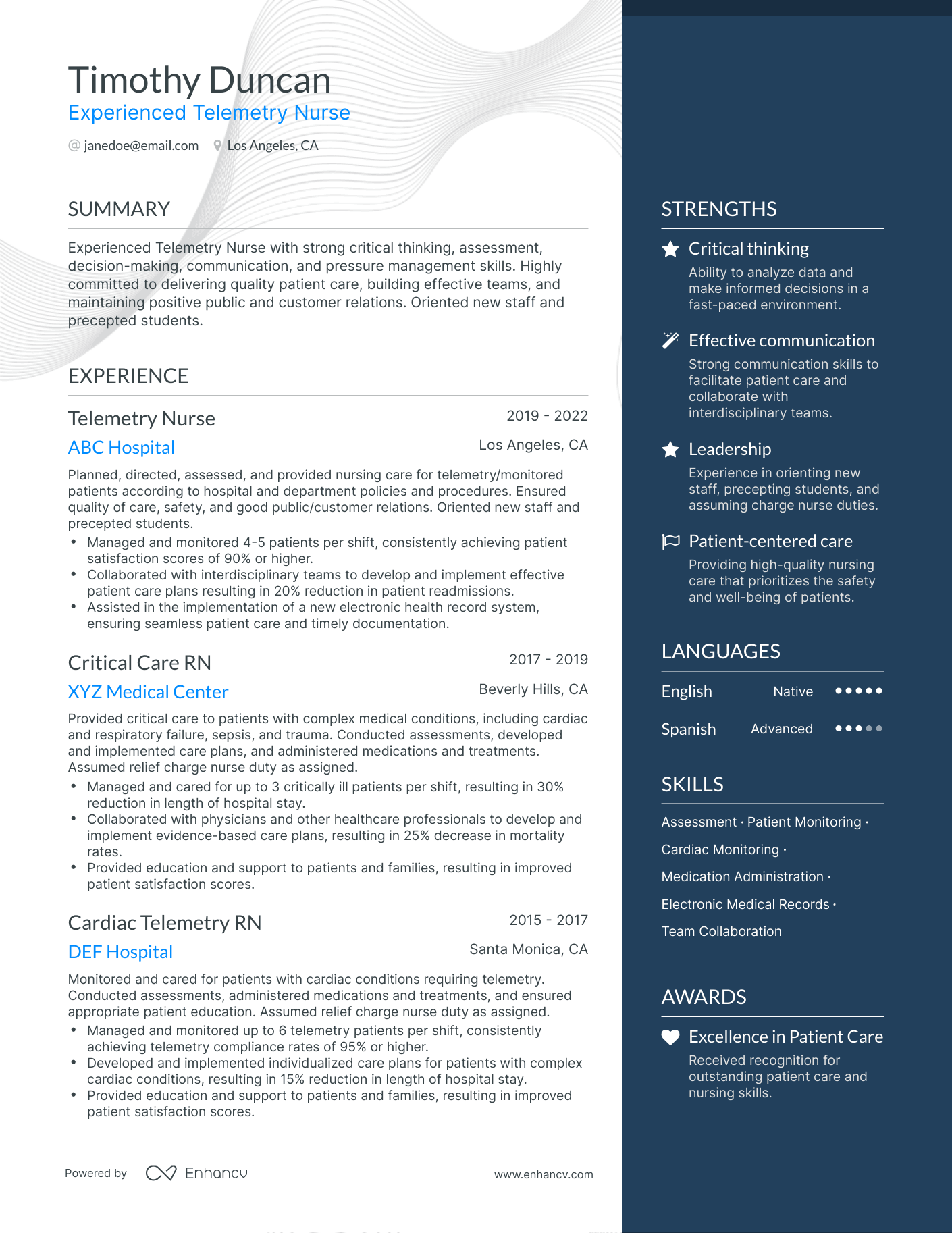 5 Telemetry Nurse Resume Examples & Guide for 2024