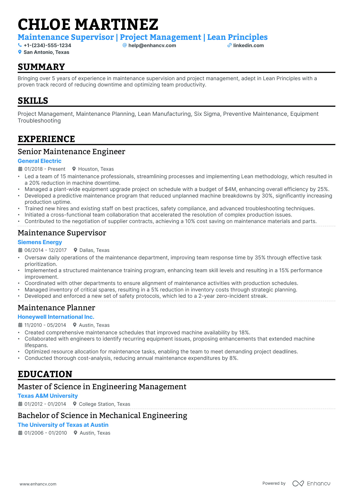 10 Maintenance Manager Resume Examples & Guide for 2026