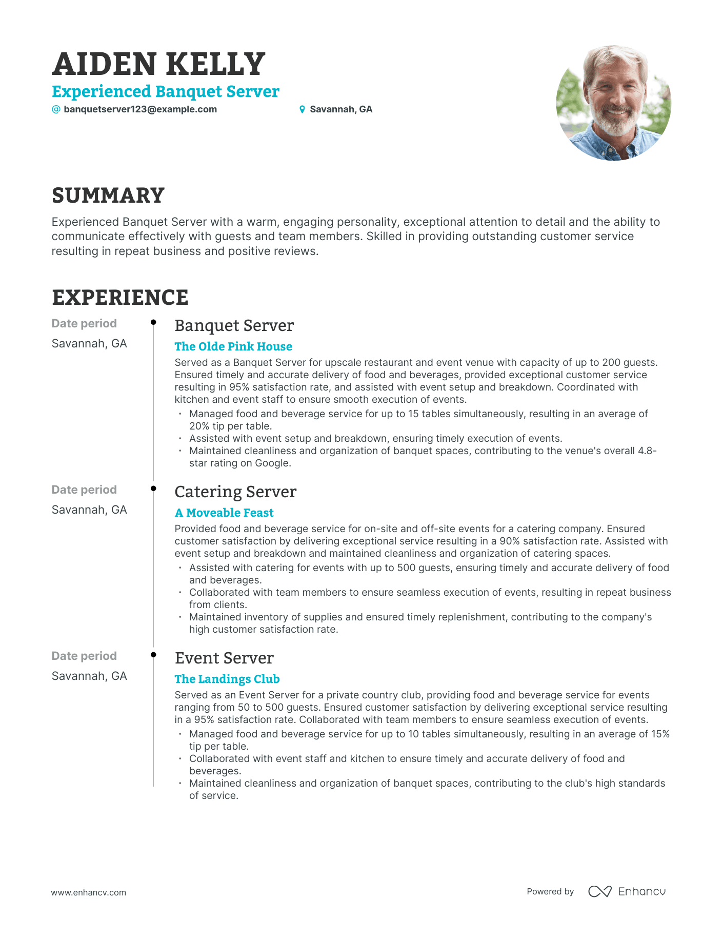 5 Banquet Server Resume Examples & Guide for 2023