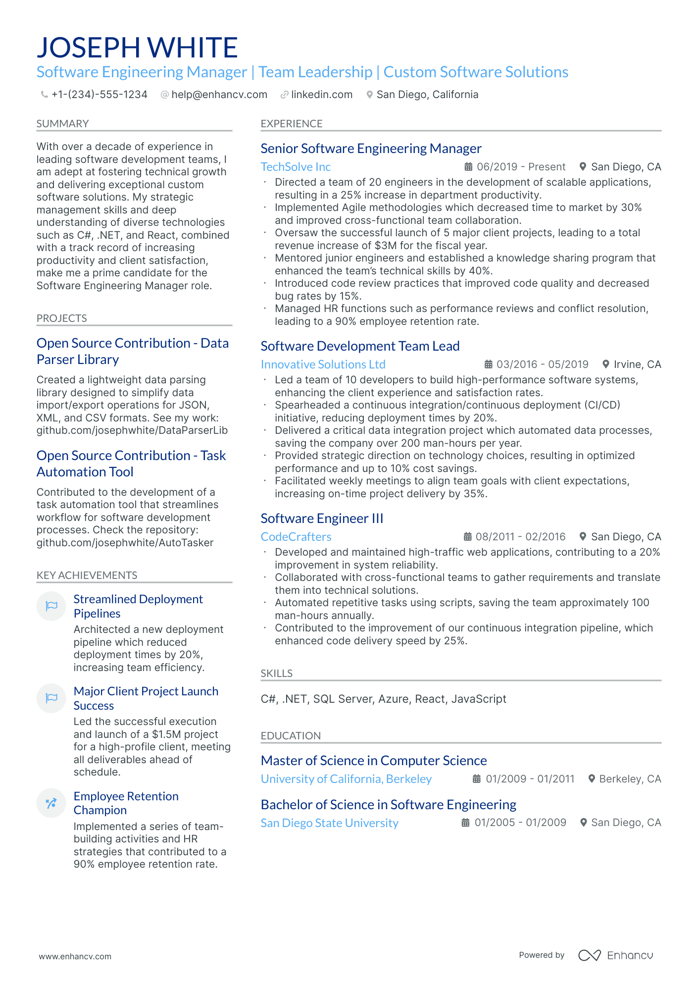 10 Software Engineering Manager Resume Examples & Guide for 2025