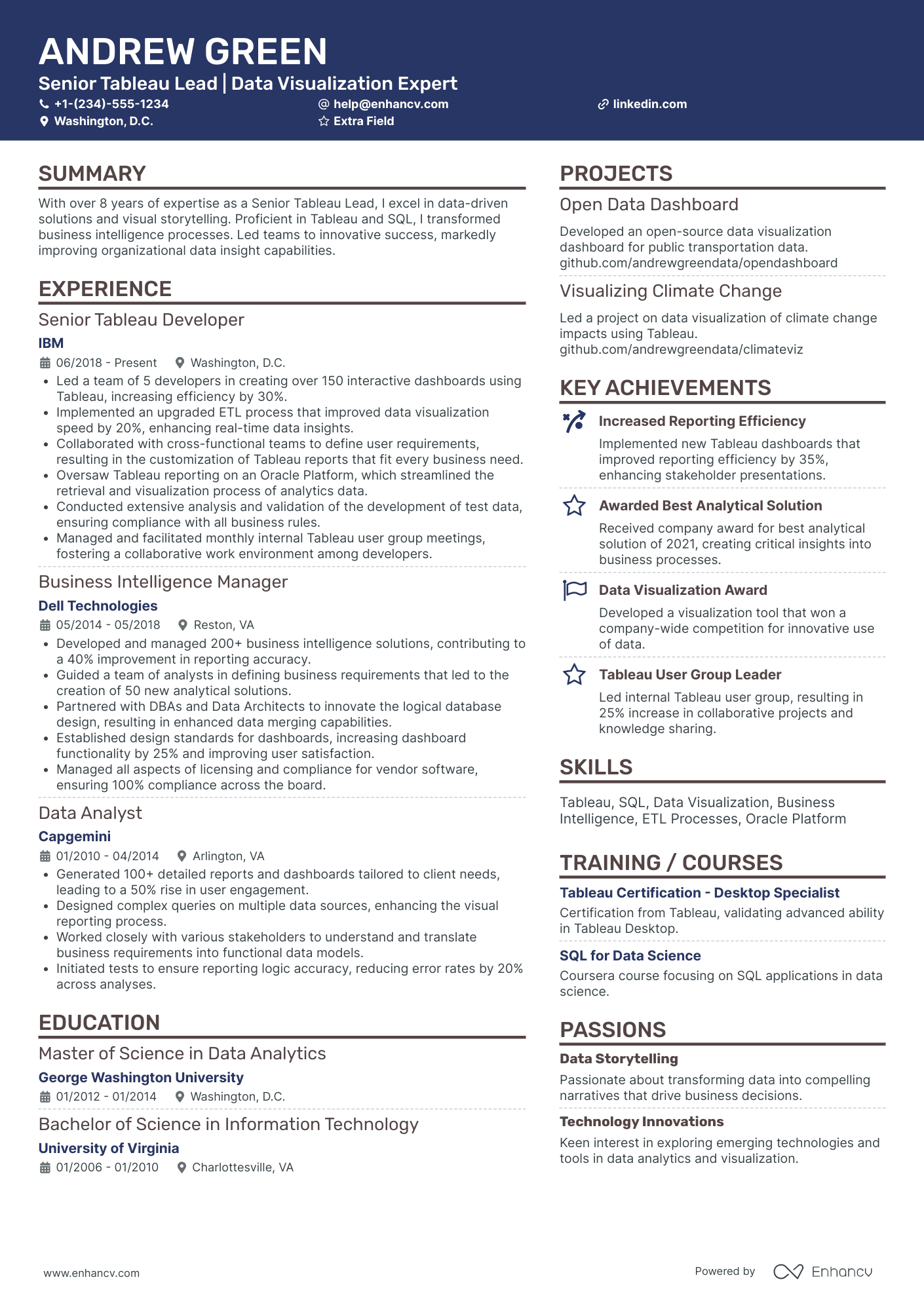 20 Tableau Developer Resume Examples & Guide for 2025