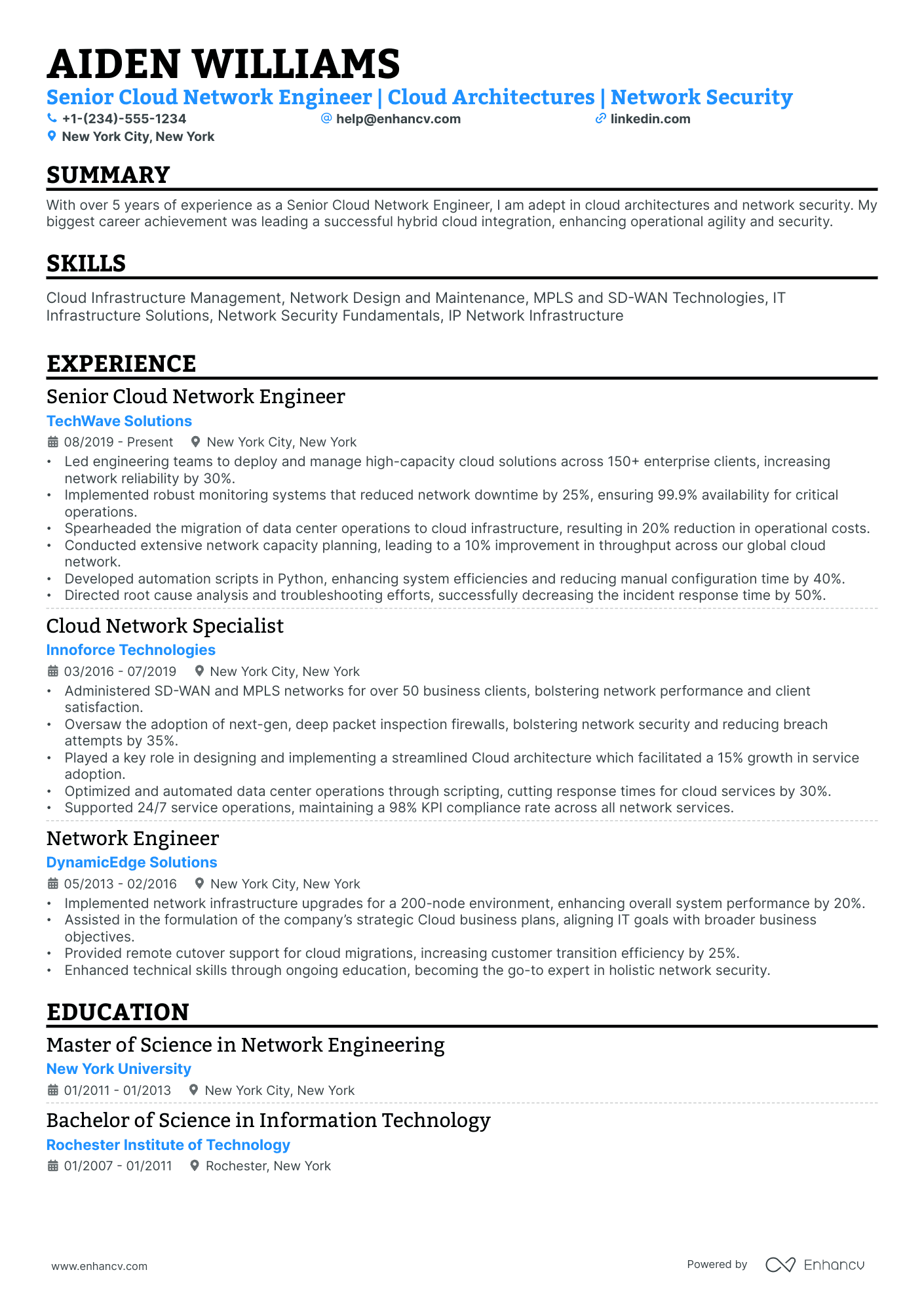 10 Cloud Network Engineer Resume Examples & Guide for 2026