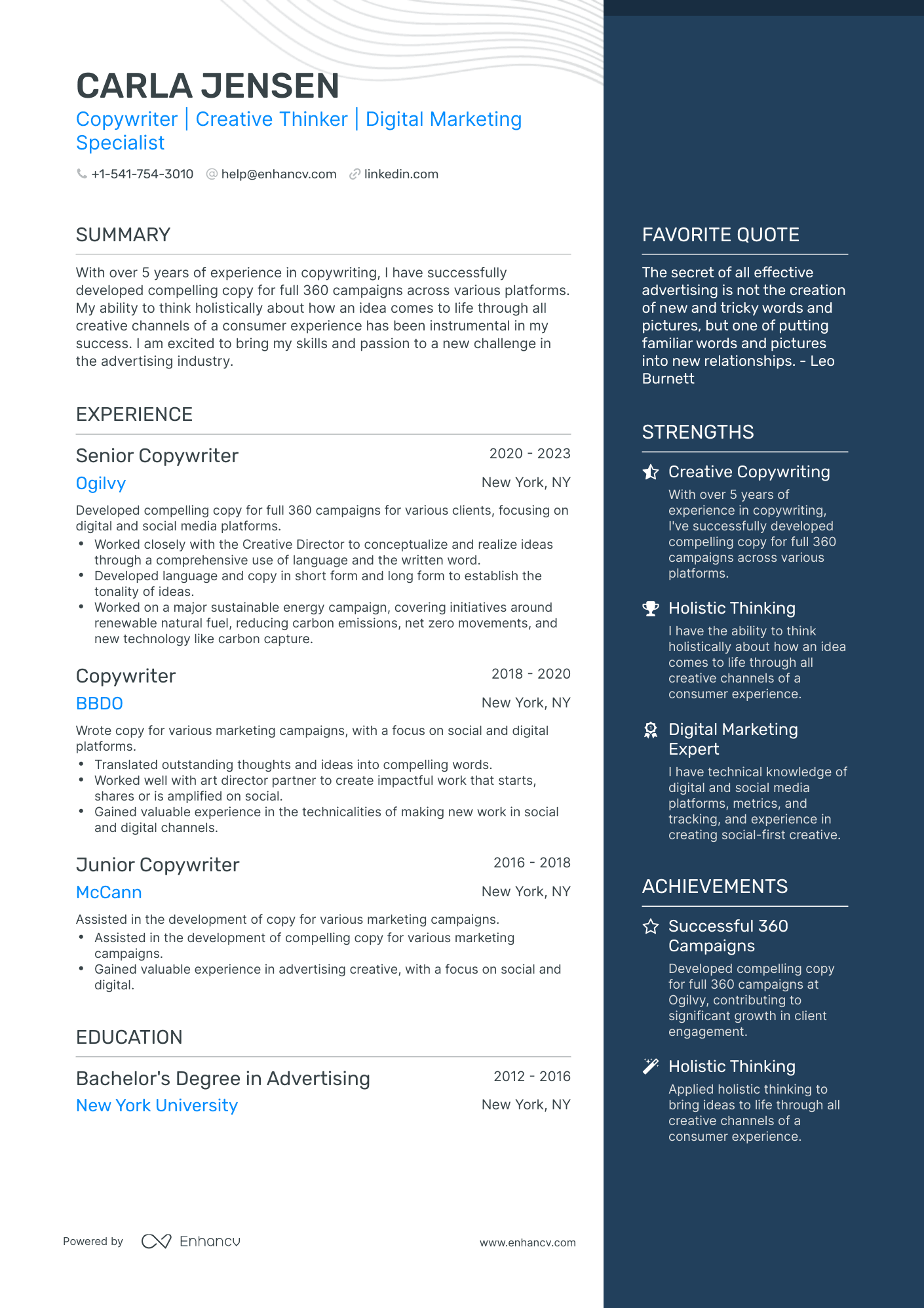8 Copywriter Resume Examples & Guide for 2024