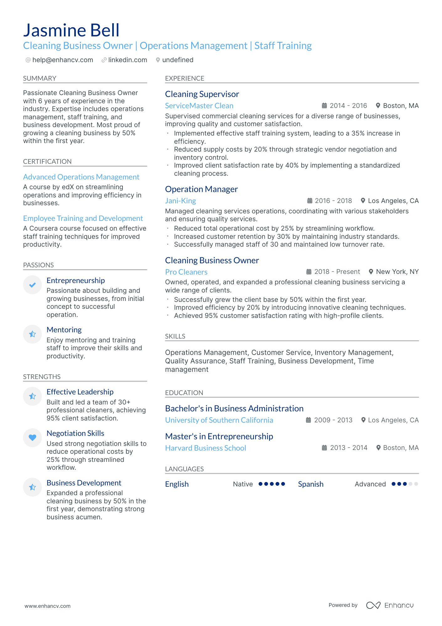 10 Cleaning Business Owner Resume Examples & Guide for 2026