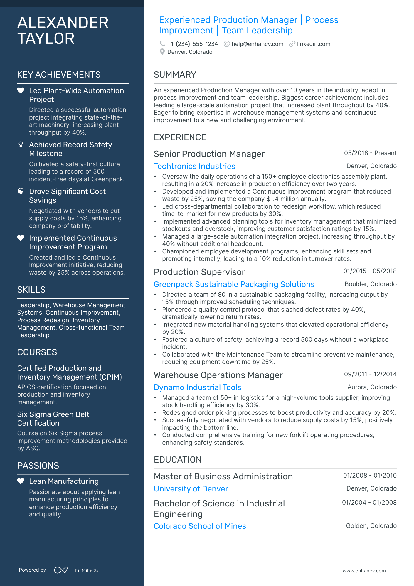 10 Production Manager Resume Examples & Guide for 2026