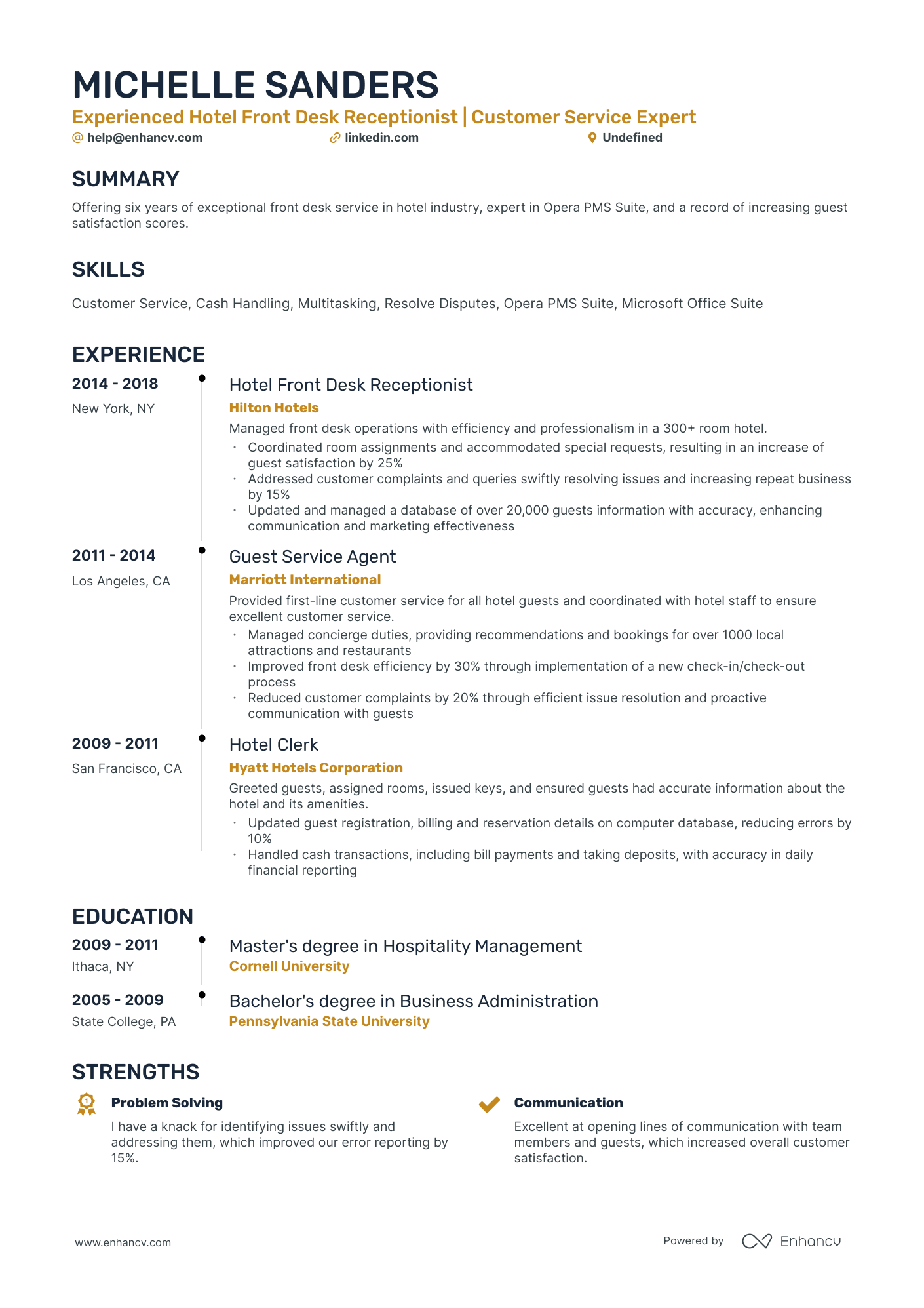 10 Hotel Front Desk Receptionist Resume Examples & Guide For 2025