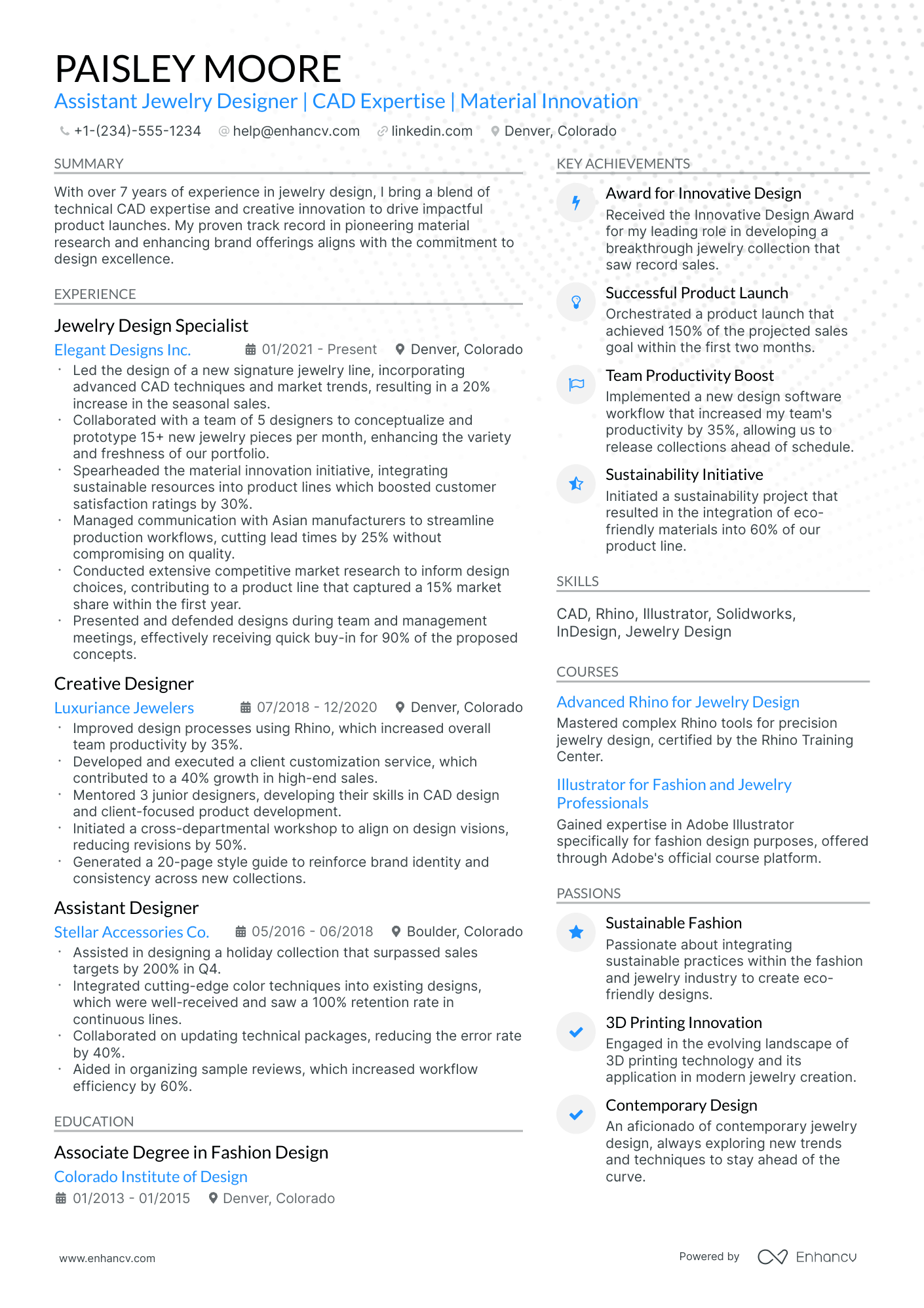 10 Jewelry Designer Resume Examples & Guide for 2026