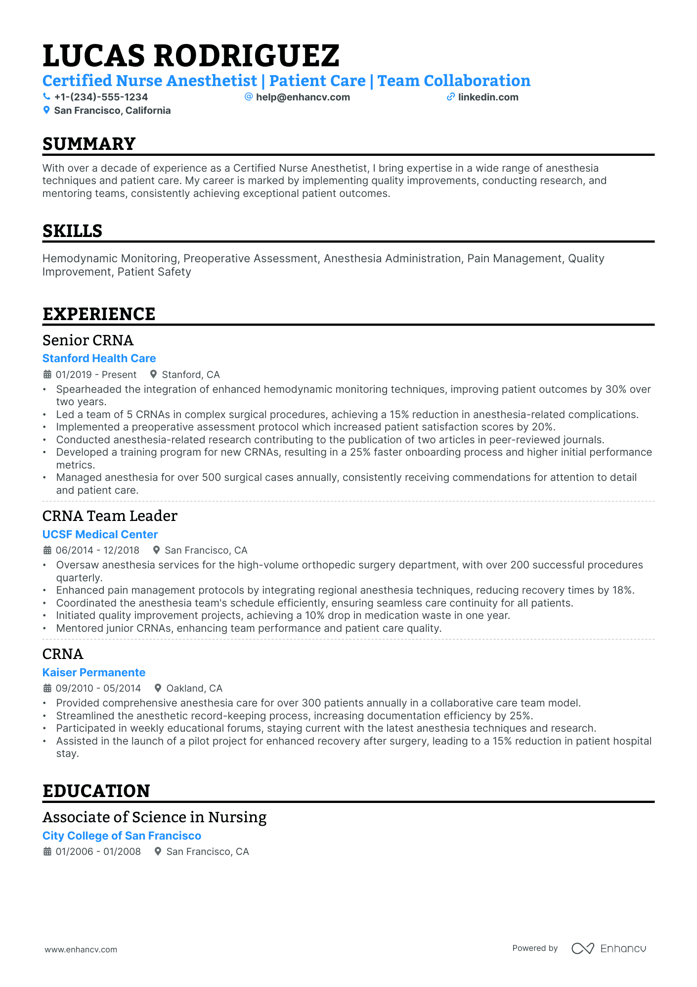 10 Nurse Anesthetist Resume Examples & Guide for 2026