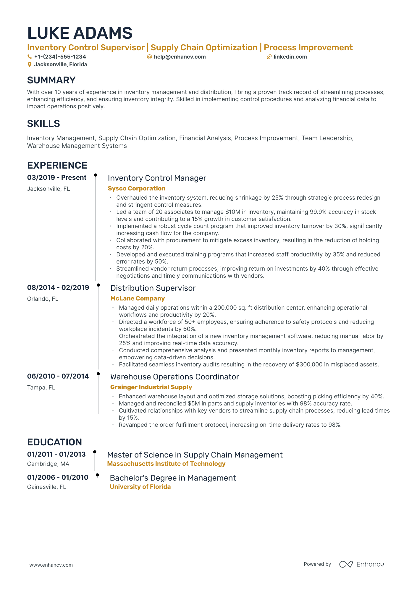10 Inventory Control Manager Resume Examples & Guide for 2025