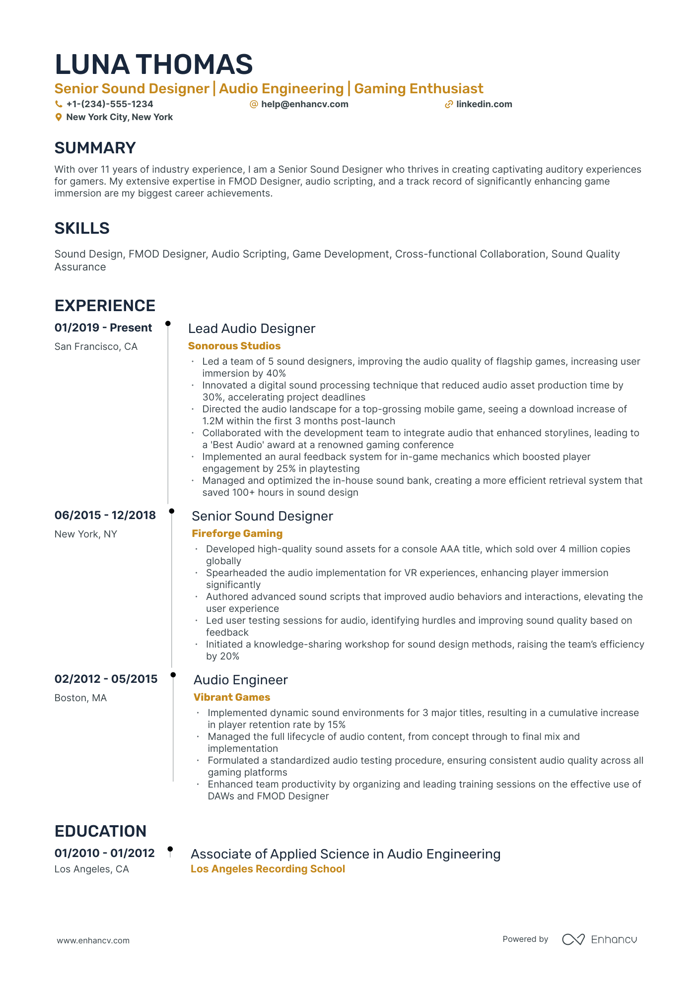 10 Sound Designer Resume Examples & Guide for 2026