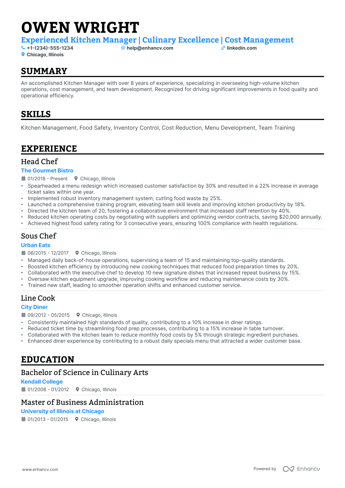 10 Kitchen Manager Resume Examples, Templates & Guide for 2025