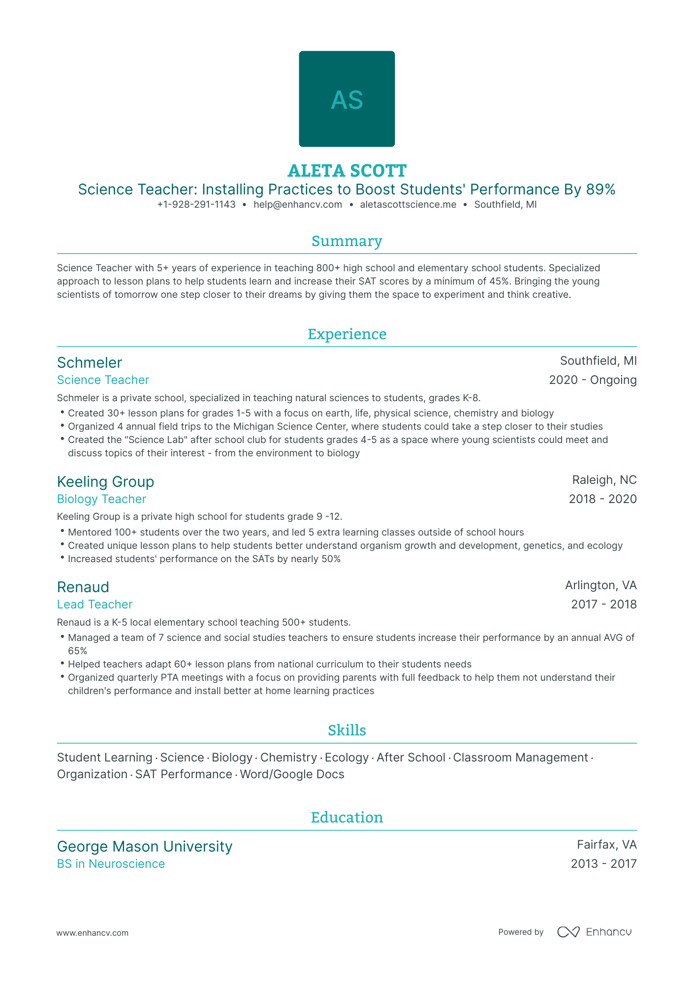 5 Science Teacher Resume Examples & Guide for 2023