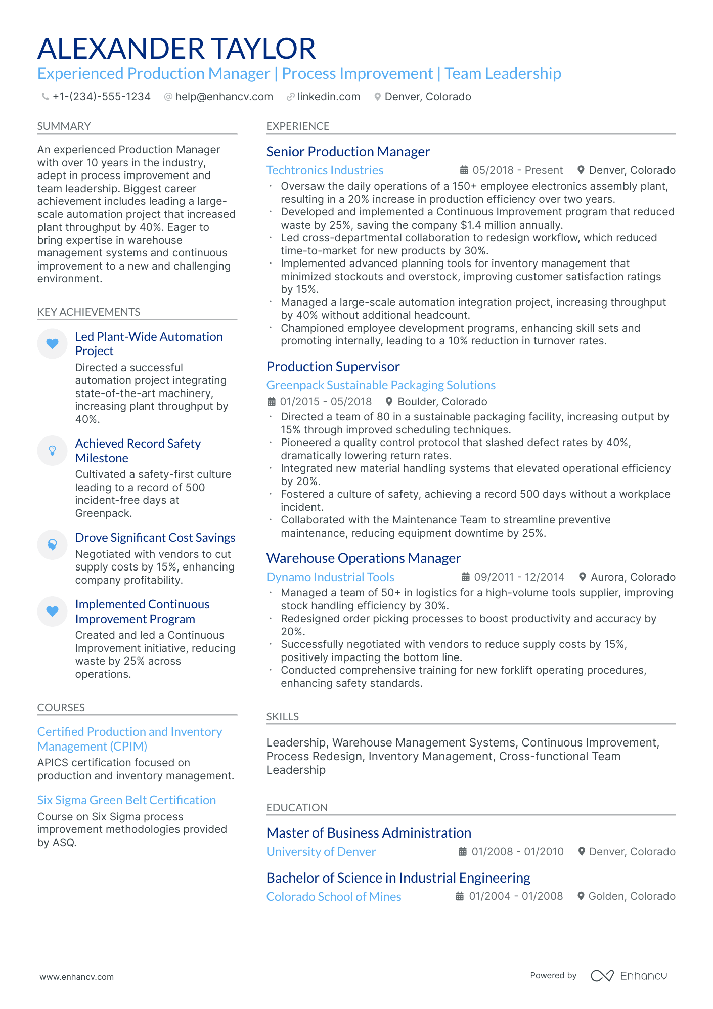 10 Production Manager Resume Examples & Guide for 2026