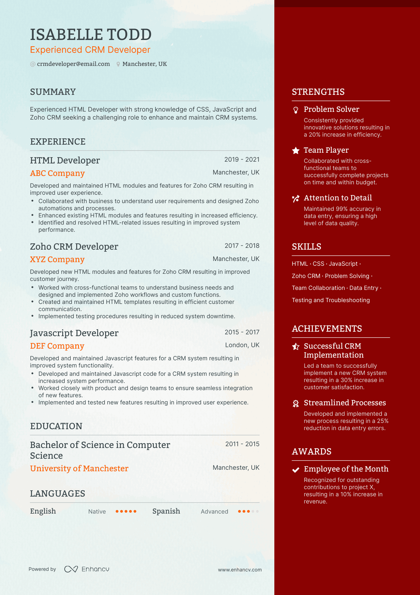 5 CRM Developer Resume Examples & Guide for 2024