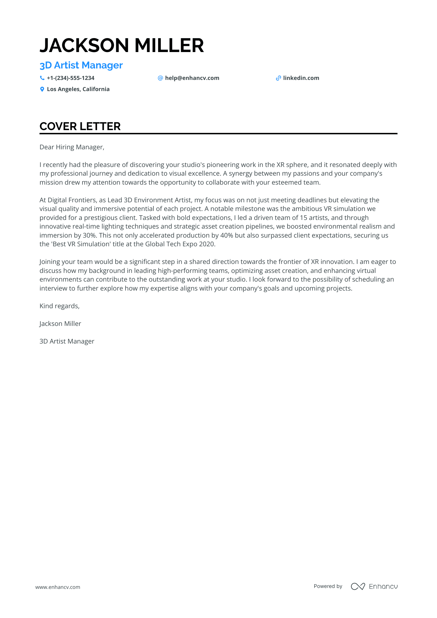 Professional Artist Cover Letter Examples and Template for 2024 | Enhancv