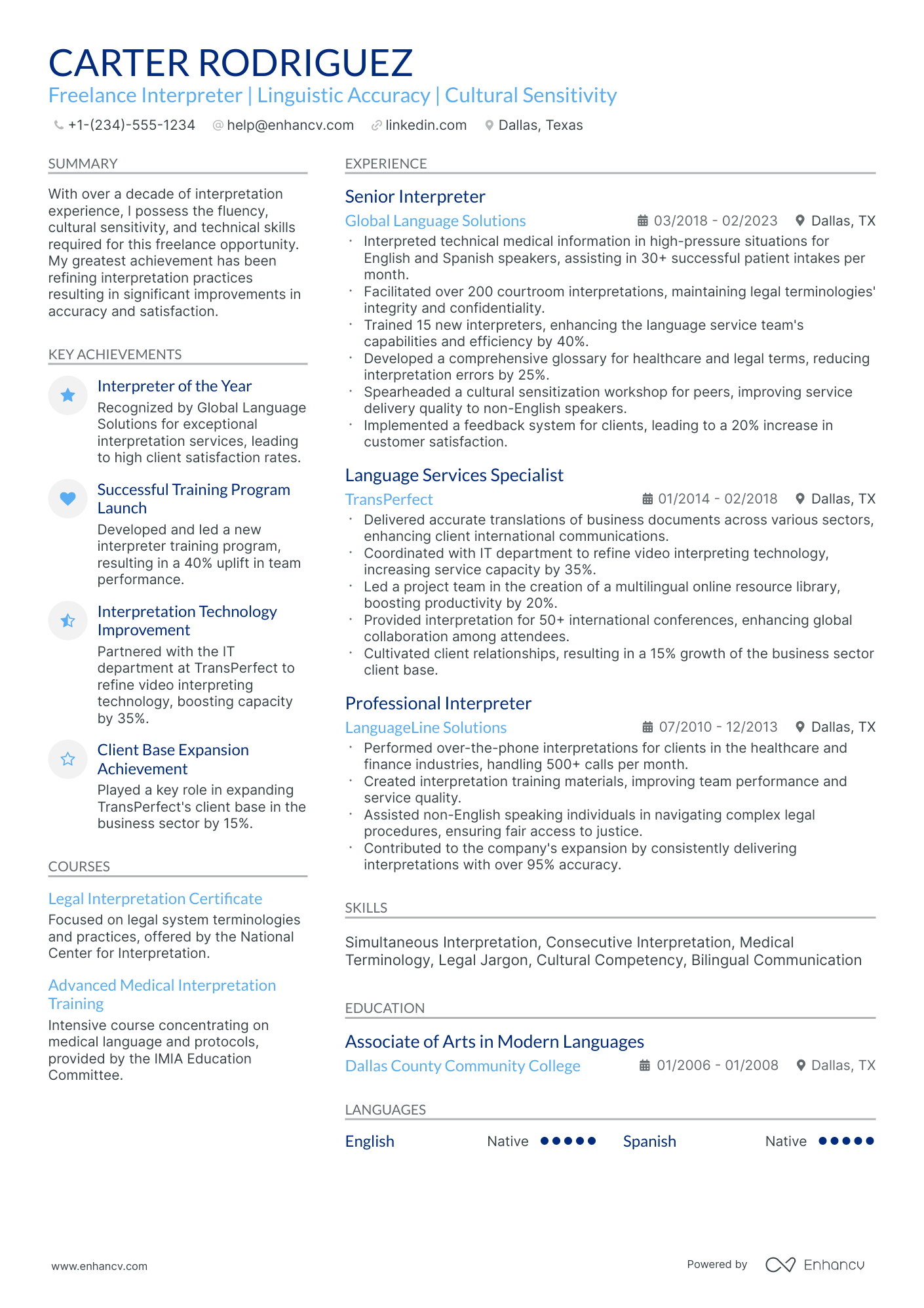 10 Freelance Interpreter Resume Examples & Guide for 2025