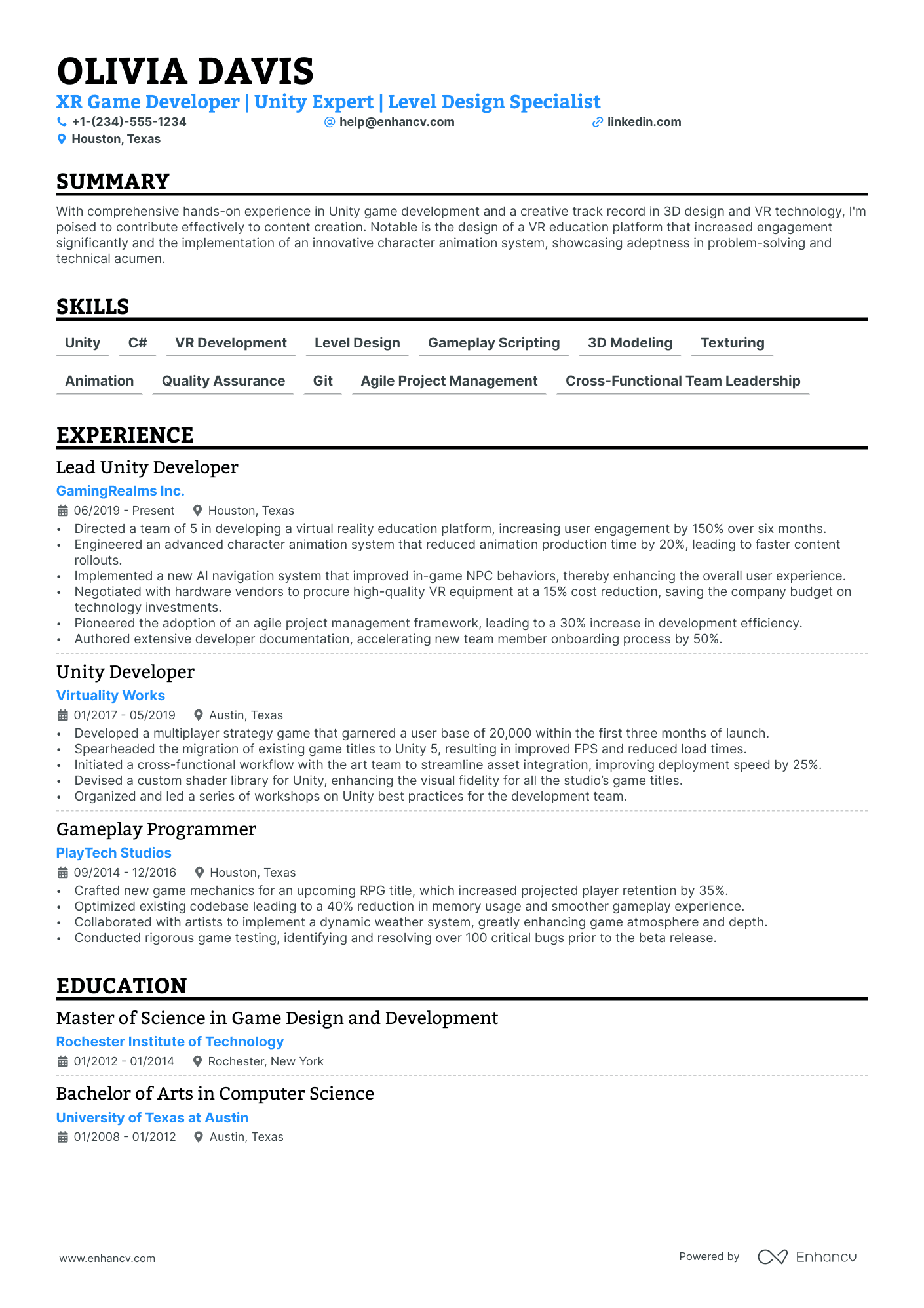 5 Game Developer Resume Examples & Guide for 2024