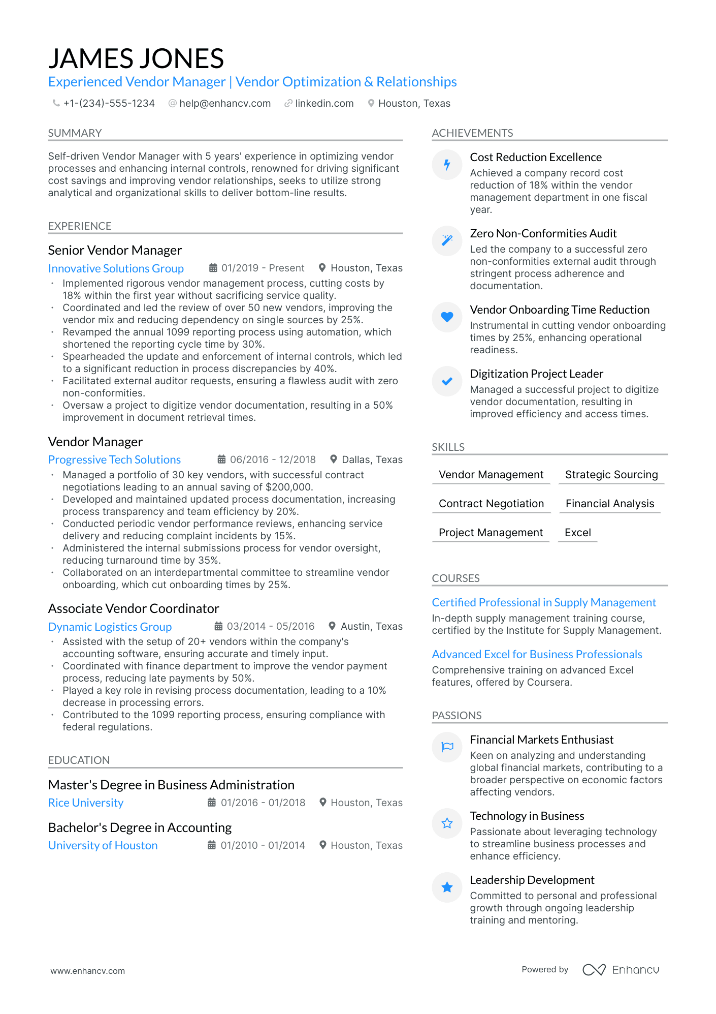 5 Vendor Manager Resume Examples & Guide for 2024