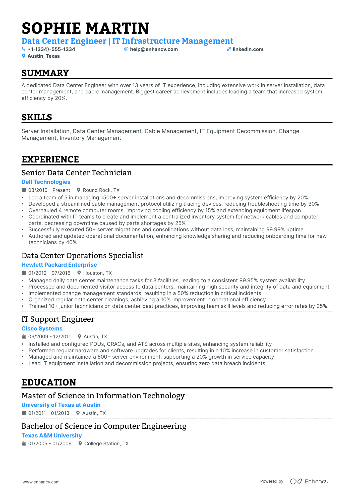 10 Data Center Engineer Resume Examples & Guide for 2026