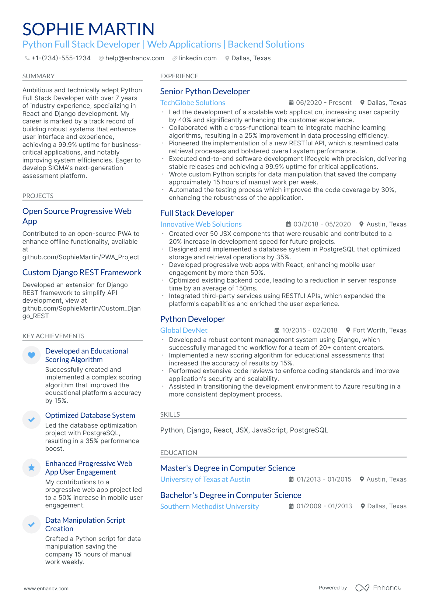 10 Python Full Stack Developer Resume Examples & Guide for 2025