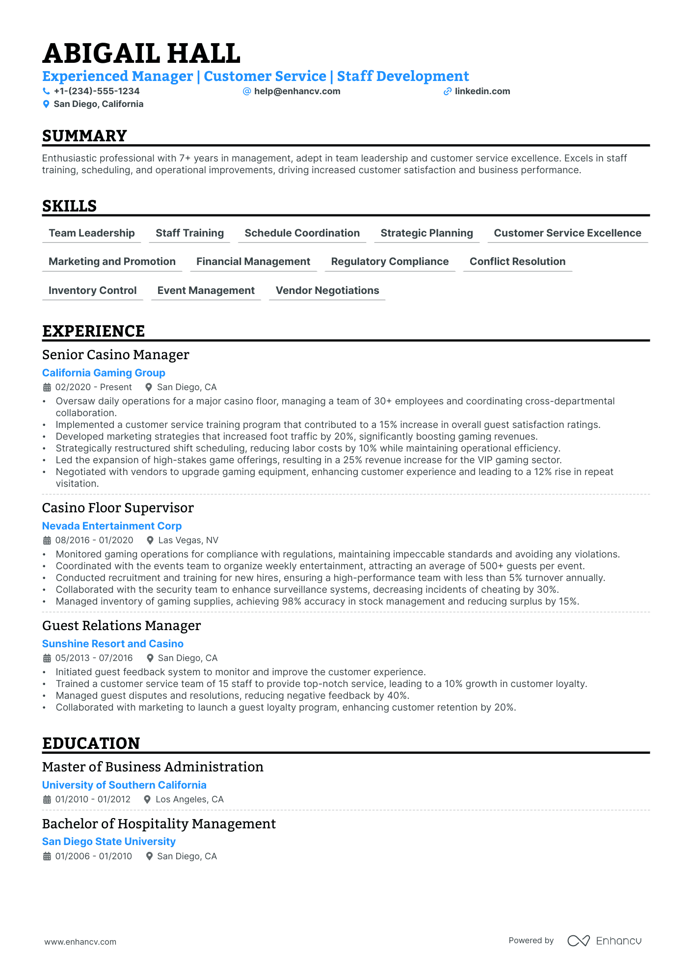 5 Casino Manager Resume Examples & Guide for 2024