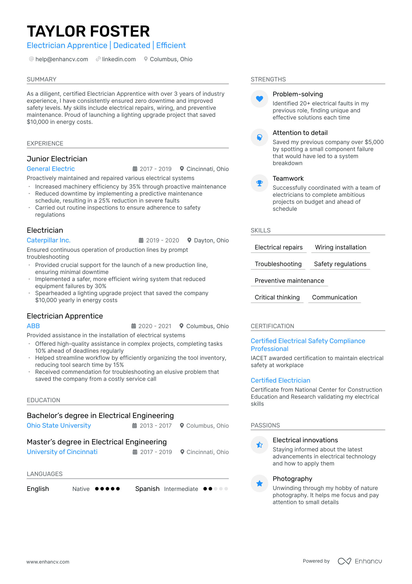 5 Electrician Apprentice Resume Examples & Guide for 2024