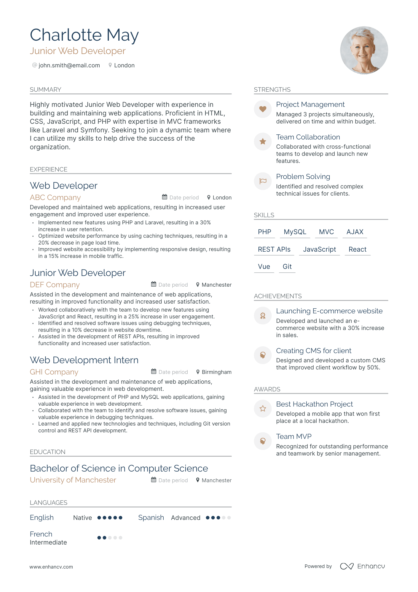 5 Junior Web Developer Resume Examples & Guide for 2023