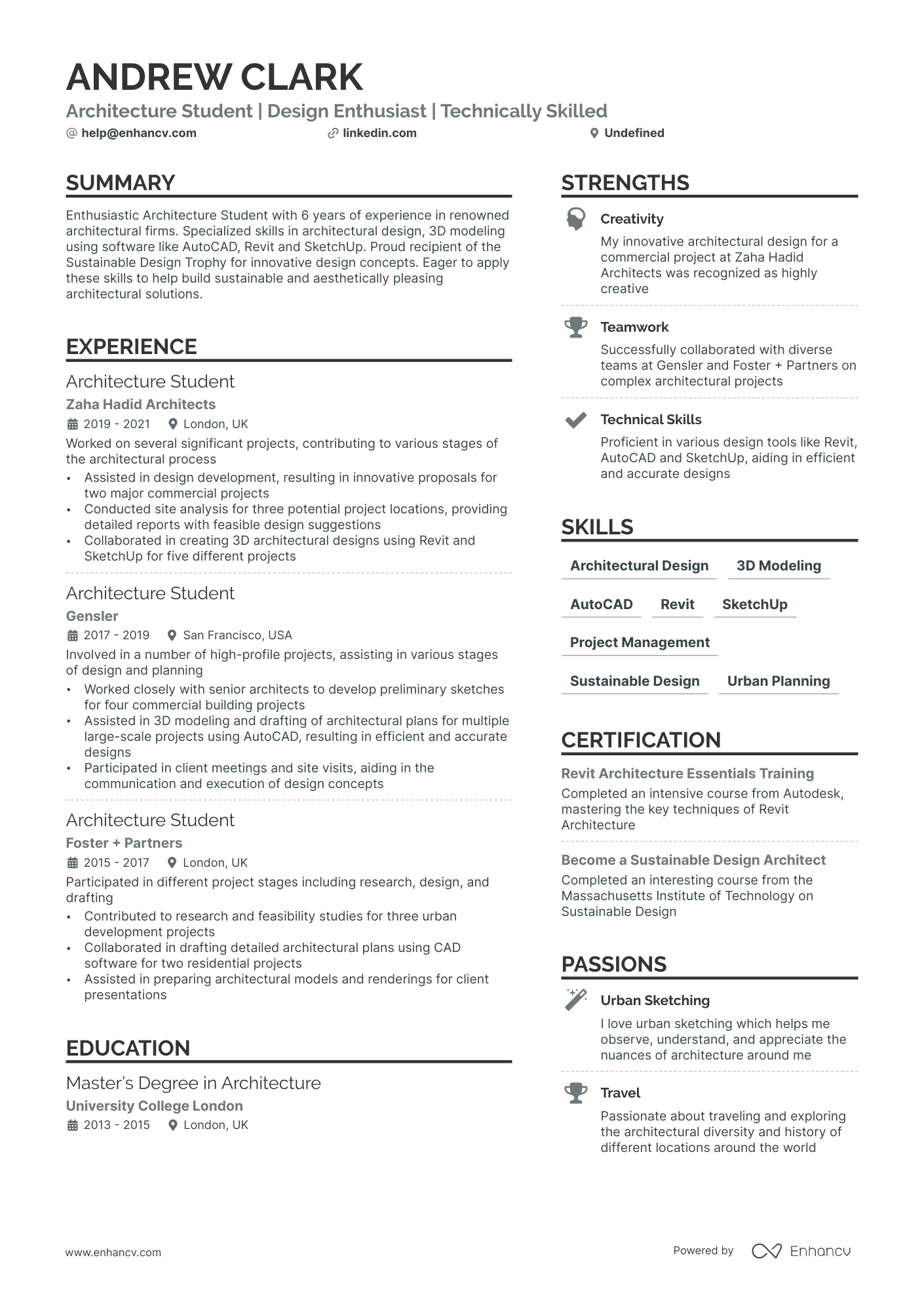 5 Architecture Student Resume Examples & Guide for 2024