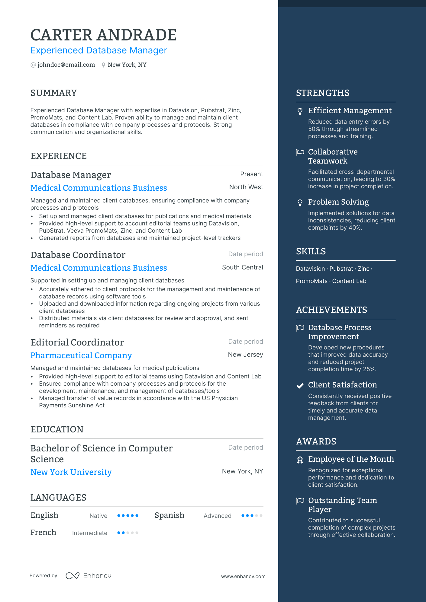 13 Database Engineer Resume Examples & Guide for 2024