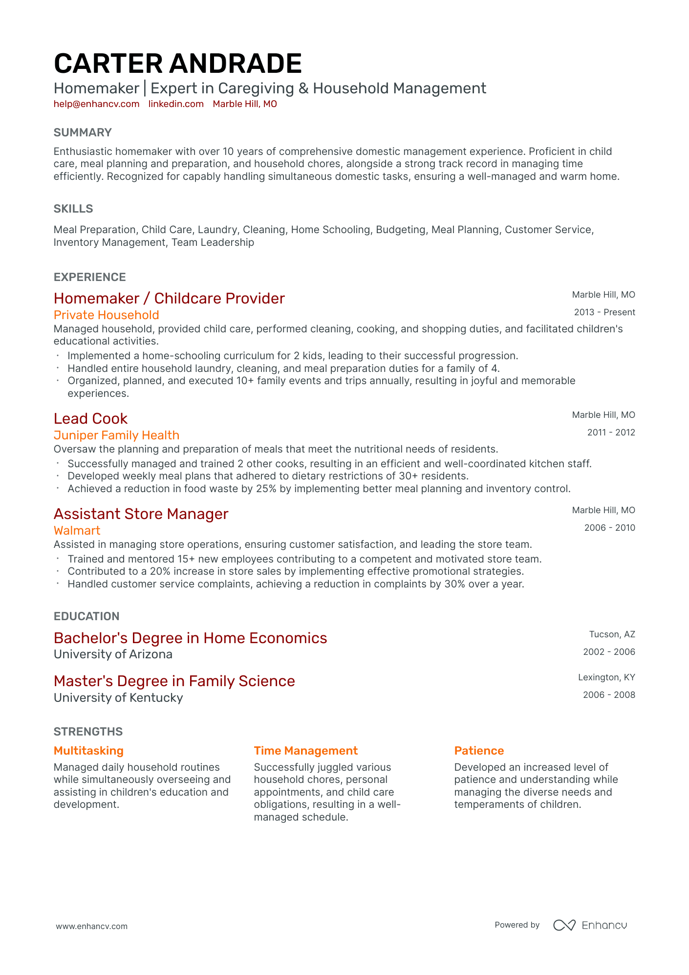 10 Homemaker Resume Examples & Guide for 2026