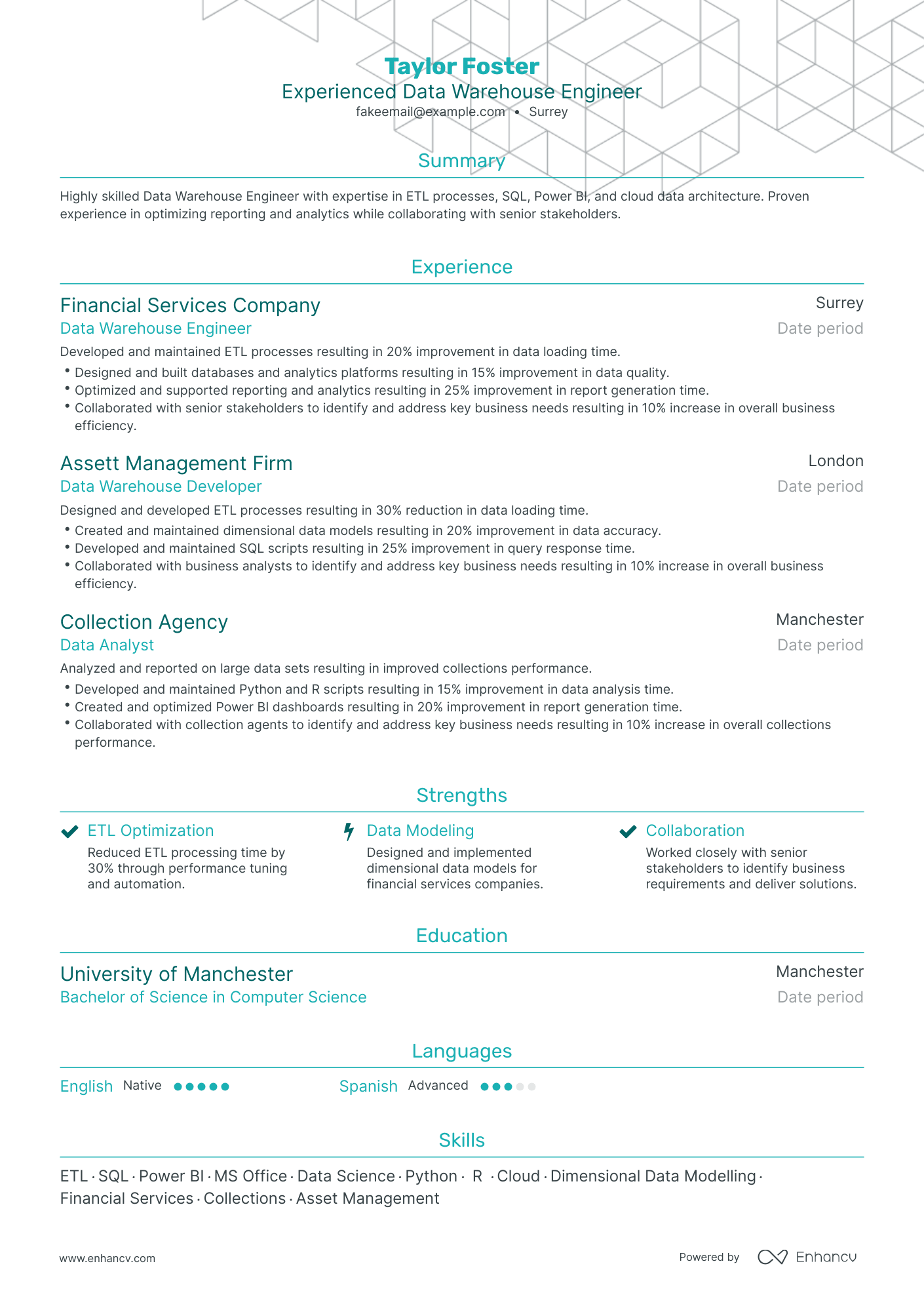 5 Data Warehouse Engineer Resume Examples & Guide for 2024