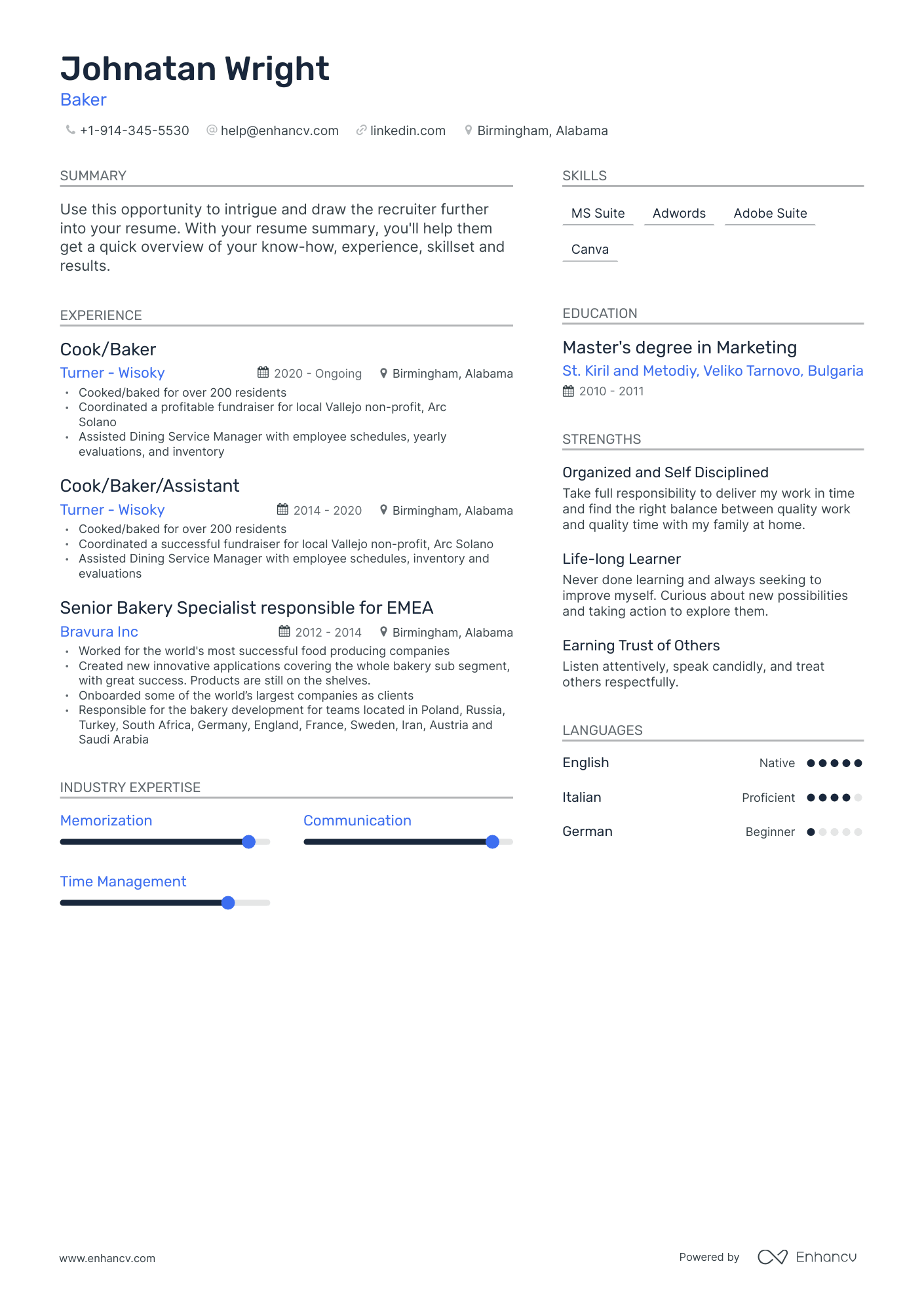 Baker Resume Examples & Guide for 2023 (Layout, Skills, Keywords & Job ...