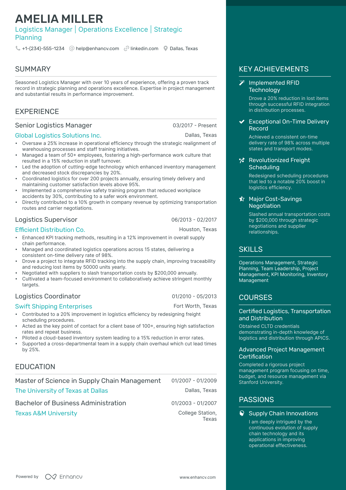 10 Logistic Manager Resume Examples & Guide for 2026