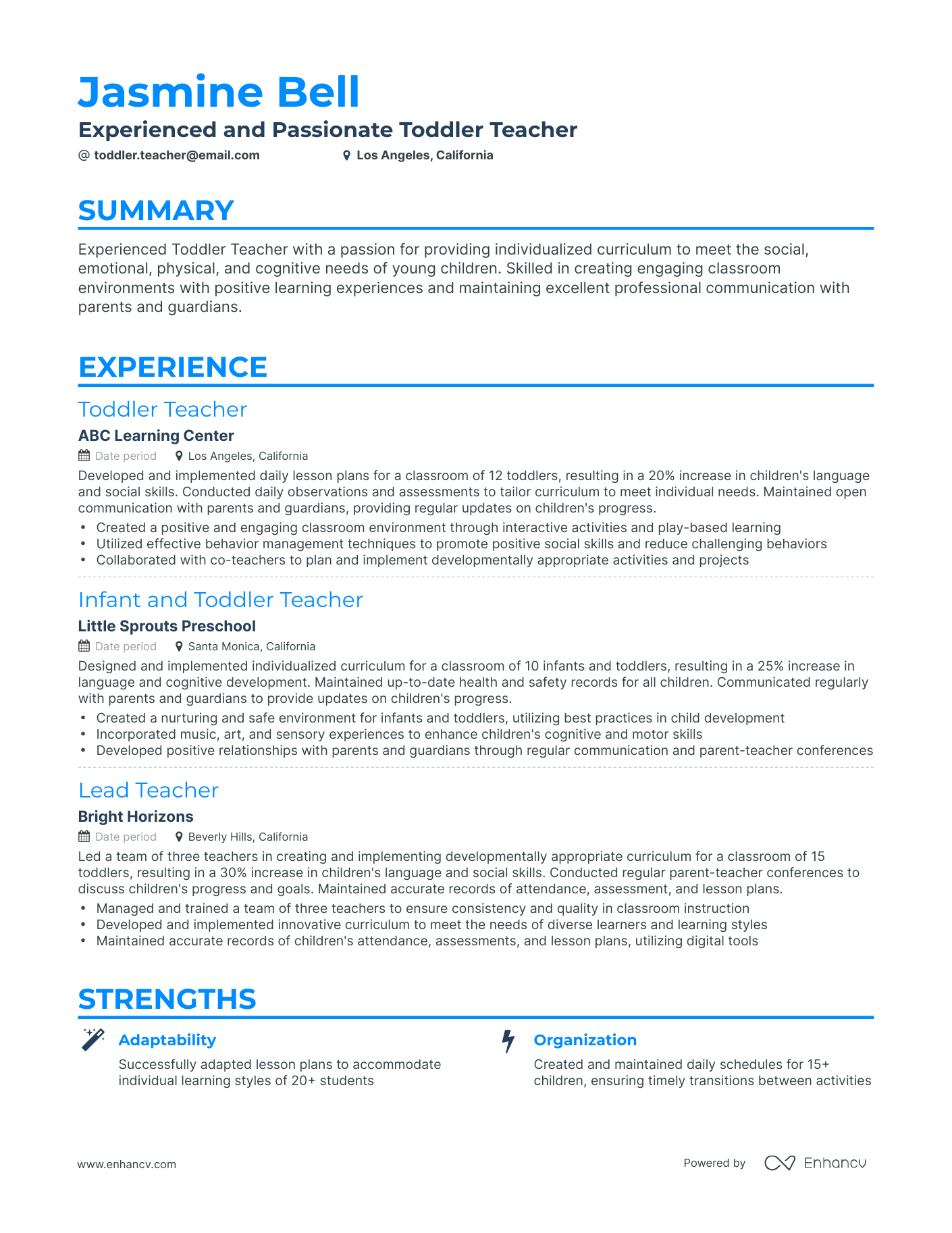 5 Toddler Teacher Resume Examples & Guide for 2023
