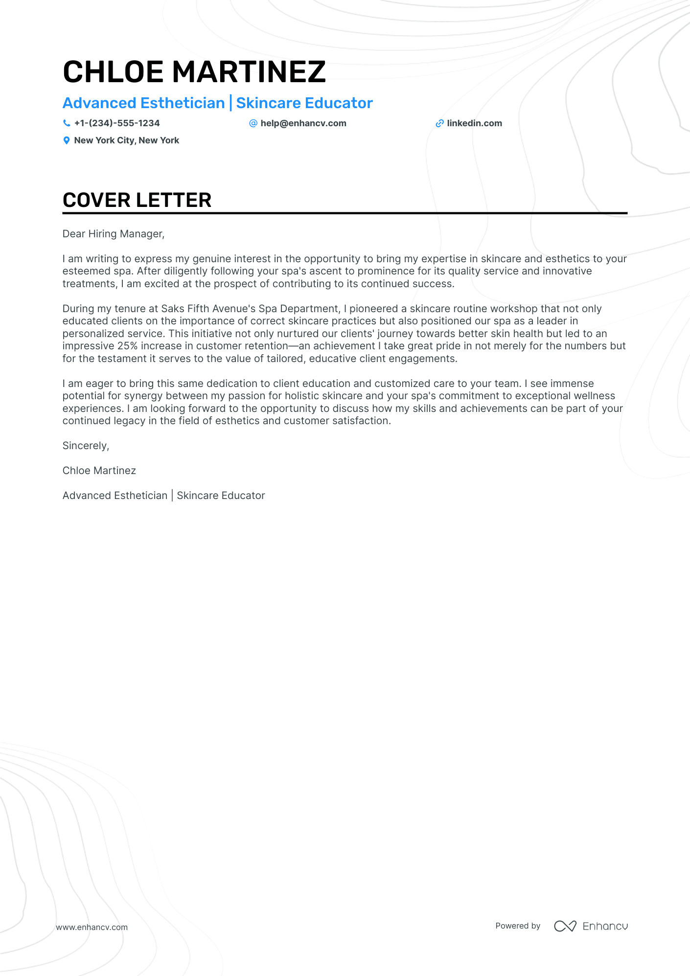 12 Professional Esthetician Cover Letter Examples and Template for 2024 ...