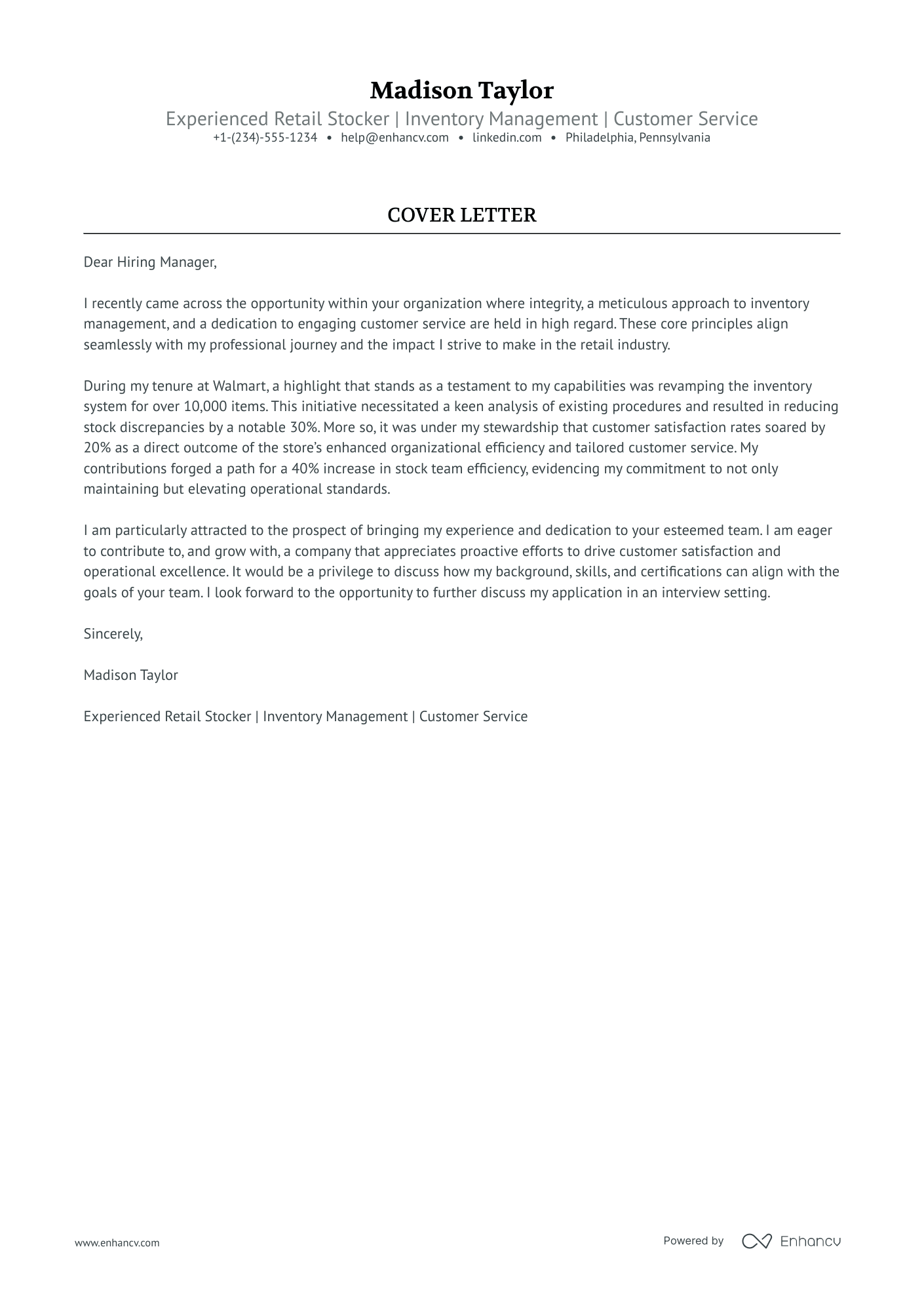 7 Professional Stocker Cover Letter Examples and Template for 2024 ...