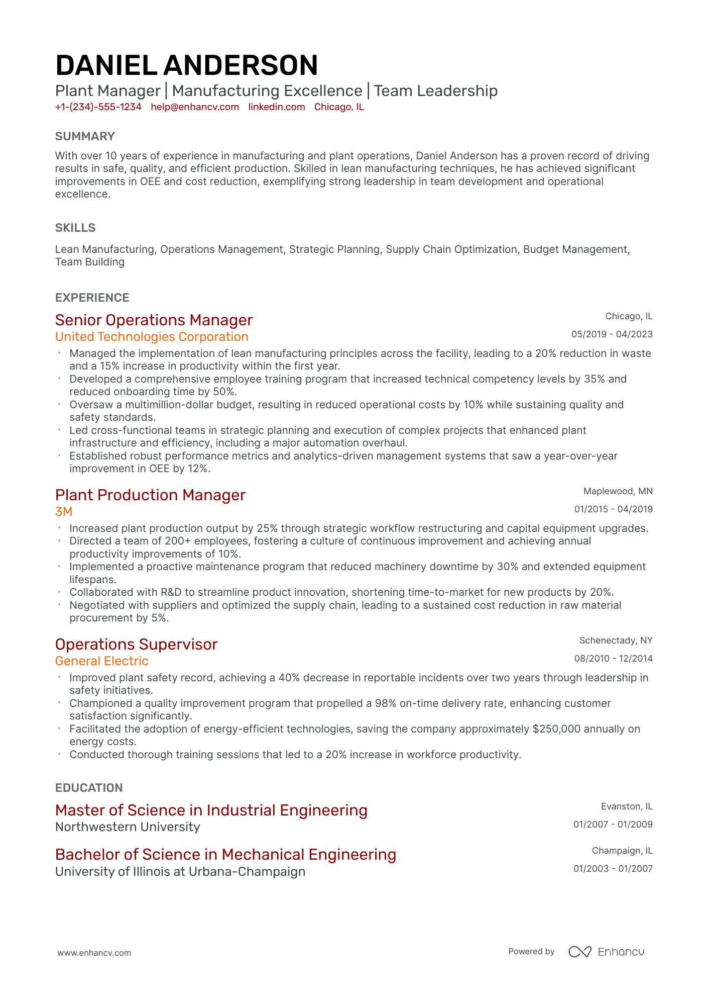 10 Plant Manager Resume Examples & Guide for 2026