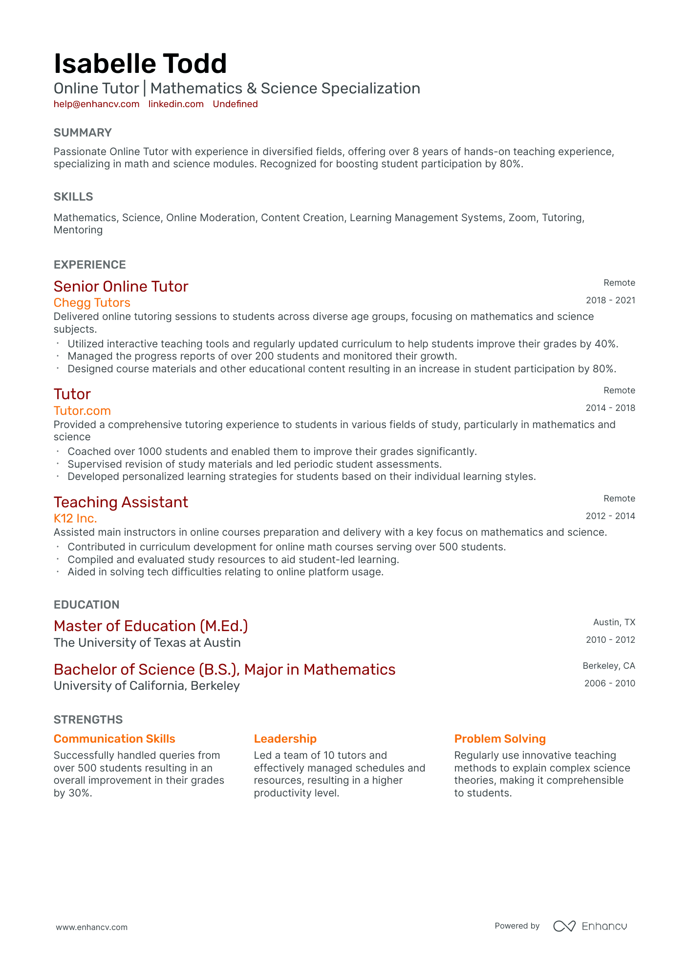 10 Online Tutor Resume Examples & Guide for 2026