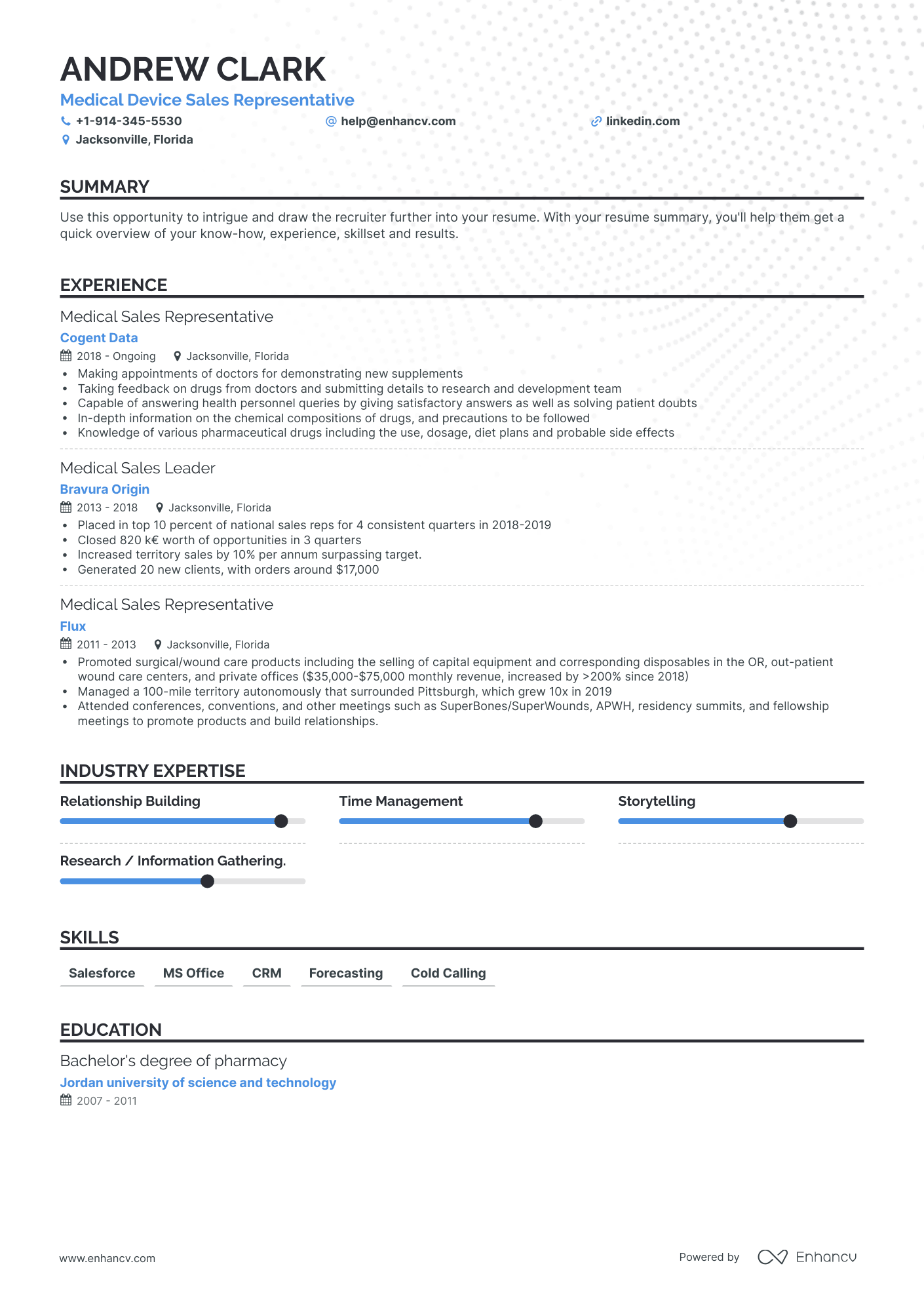 Medical Device Sales Representative Resume Examples & Guide for 2023 ...