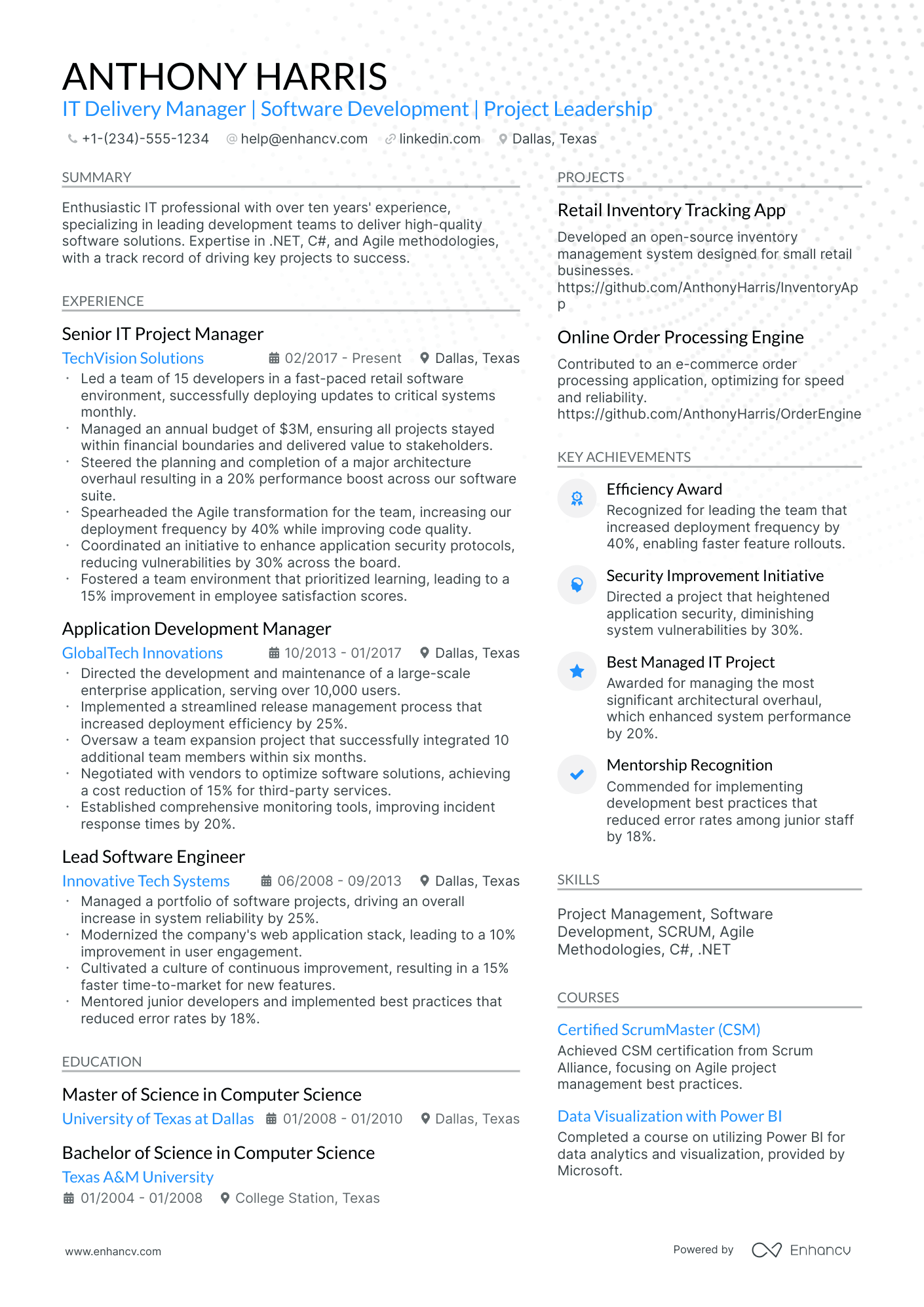 10 IT Delivery Manager Resume Examples & Guide for 2026