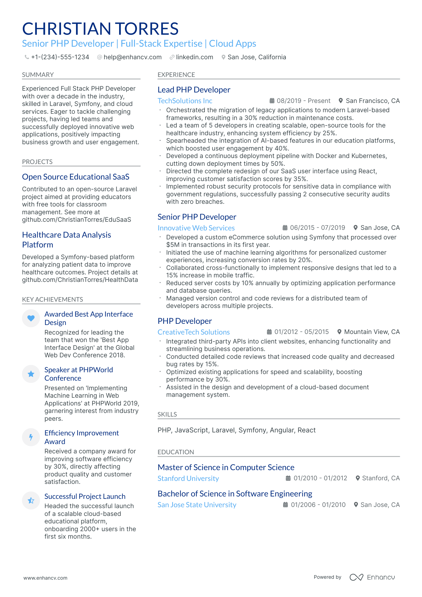 10 Senior PHP Developer Resume Examples & Guide for 2025