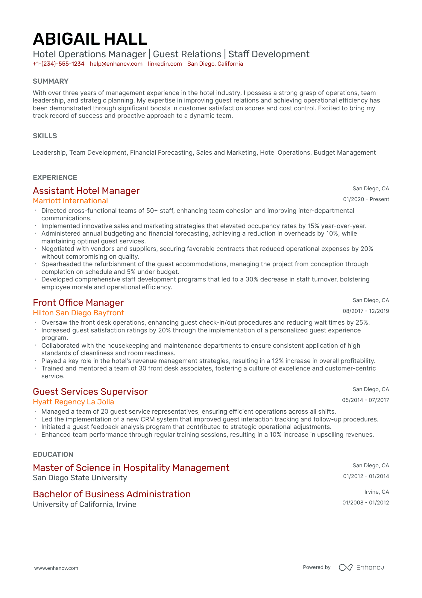 10 Hotel Operations Manager Resume Examples & Guide for 2025