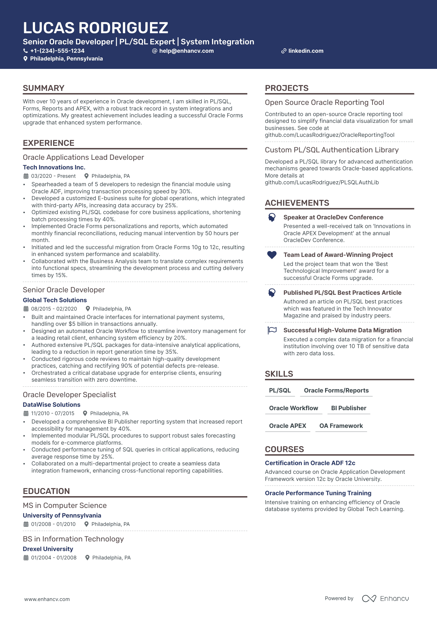 5 Senior Oracle Developer Resume Examples & Guide for 2024
