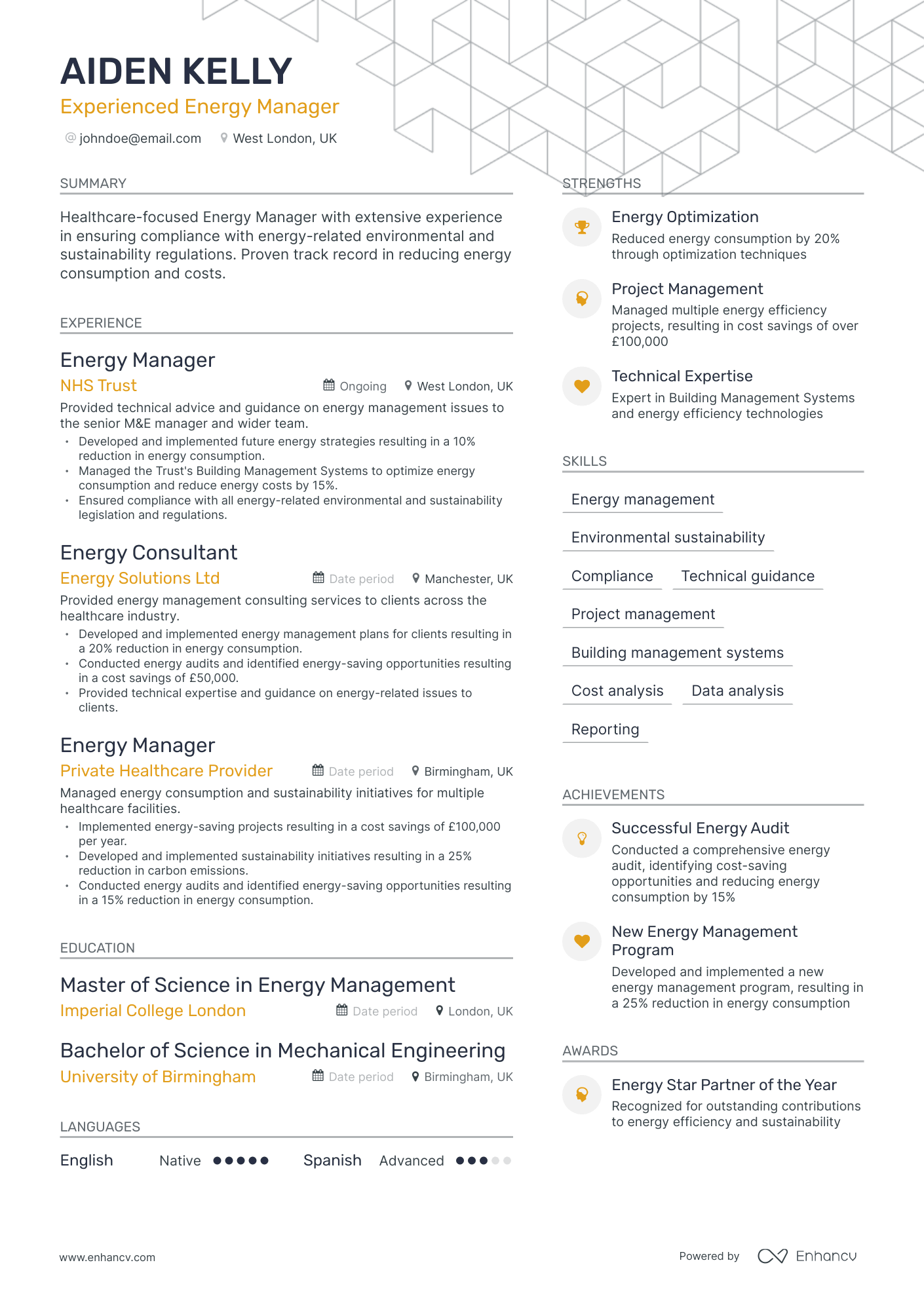 5 Energy Manager Resume Examples & Guide for 2023