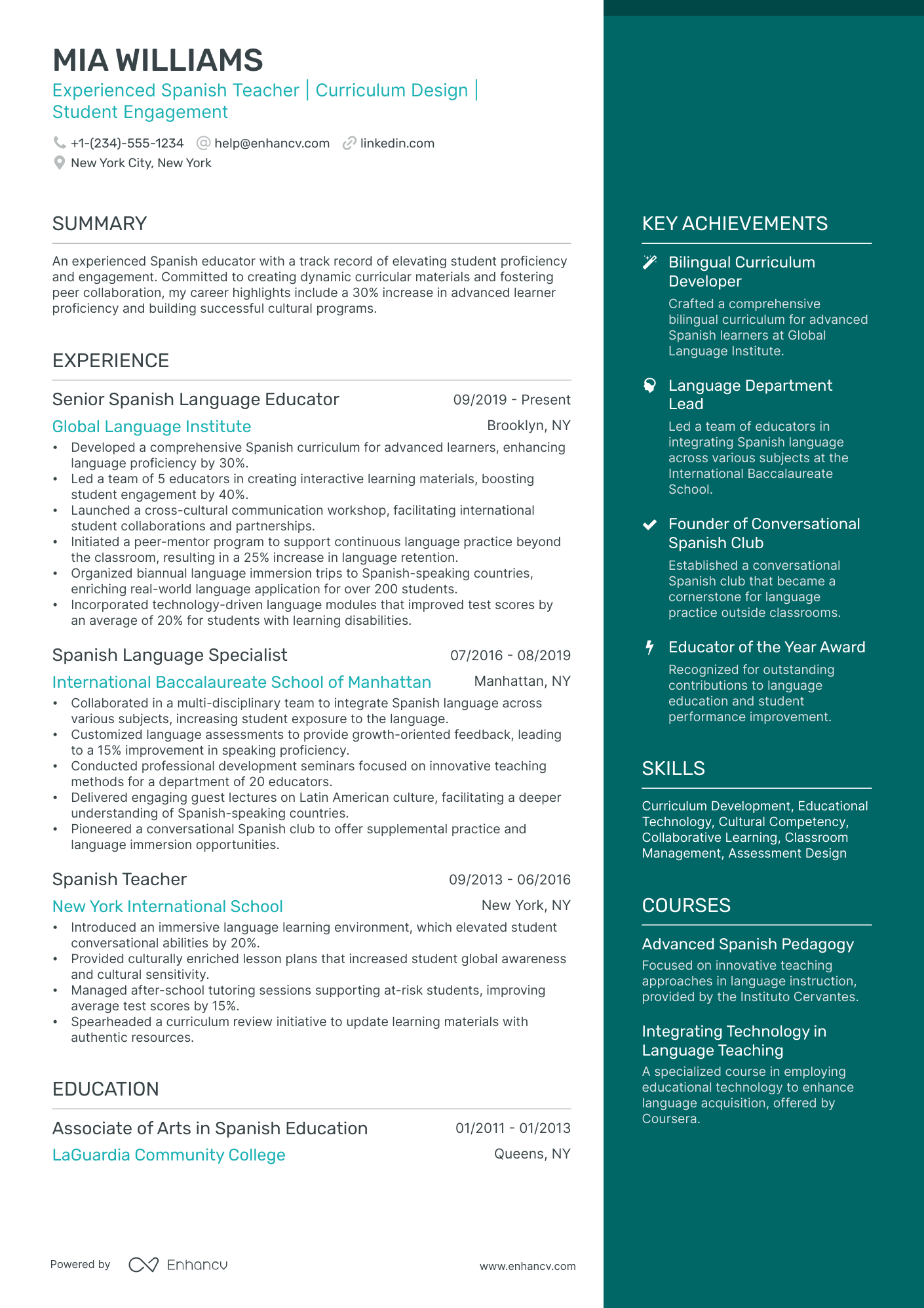 10 Spanish Teacher Resume Examples & Guide for 2025