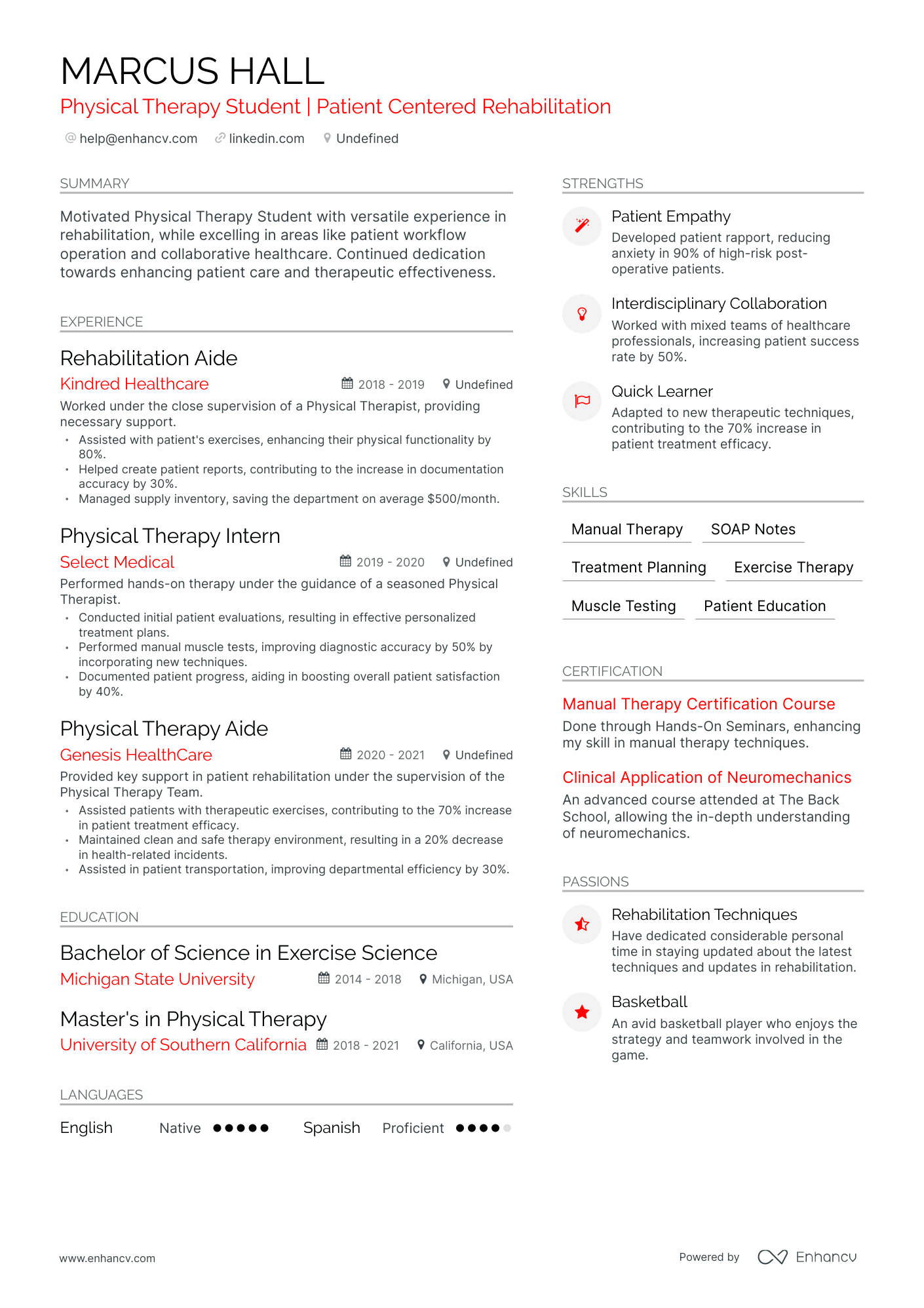 5 Physical Therapy Student Resume Examples & Guide for 2024